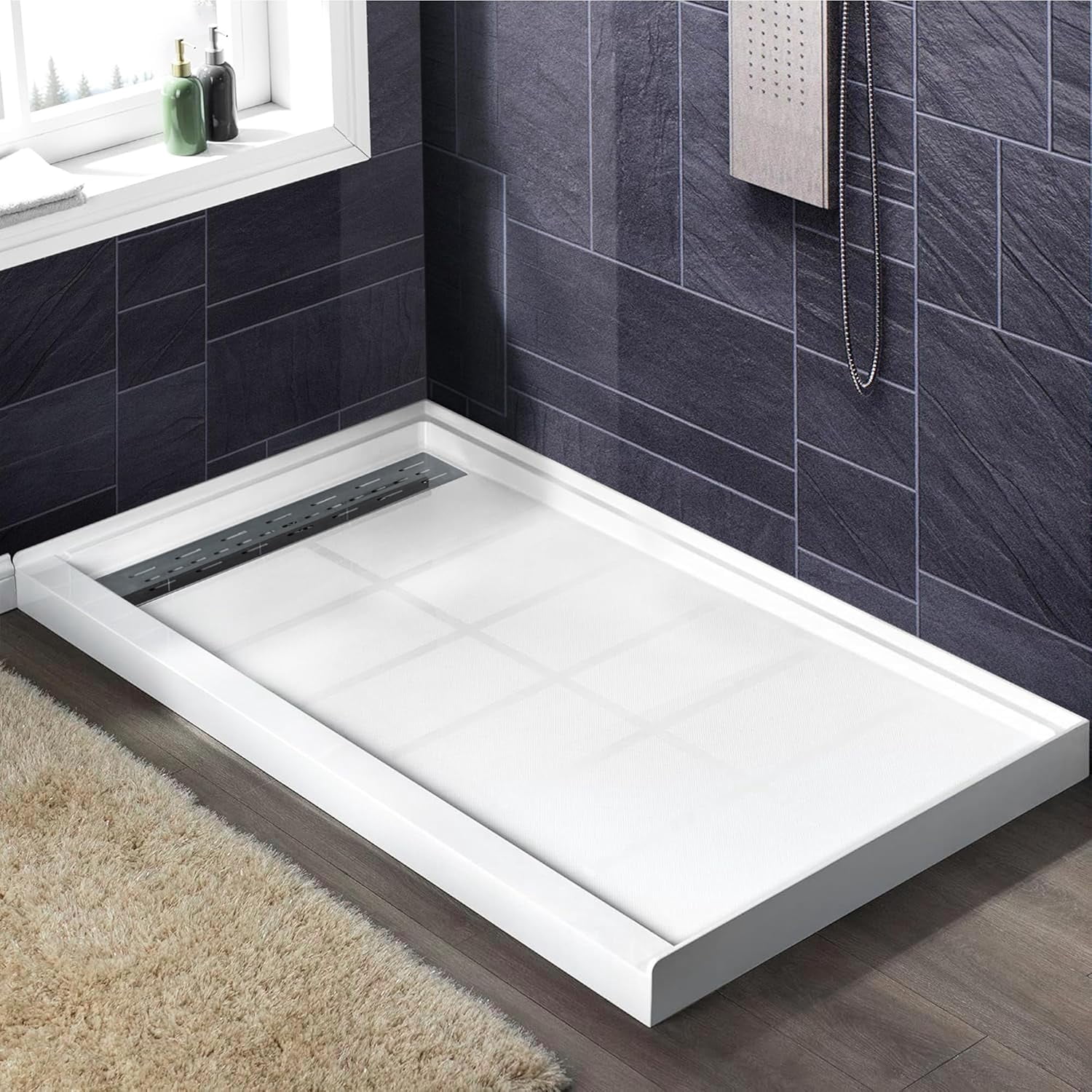 Shower Base Single Threshold Shower Tray with Center Drain Rectangle ...