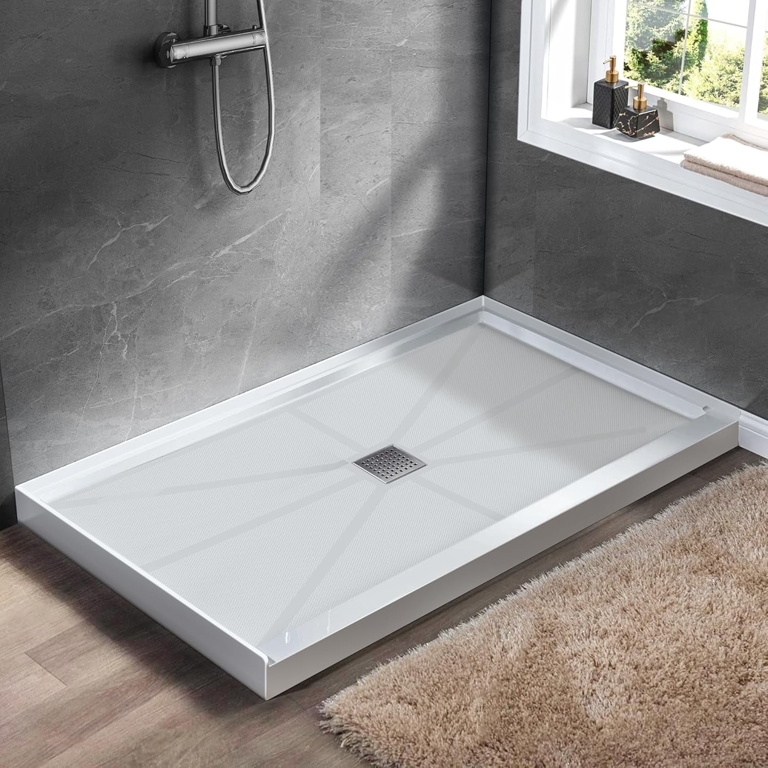 Shower Base Single Threshold Shower Tray with Center Drain Rectangle ...