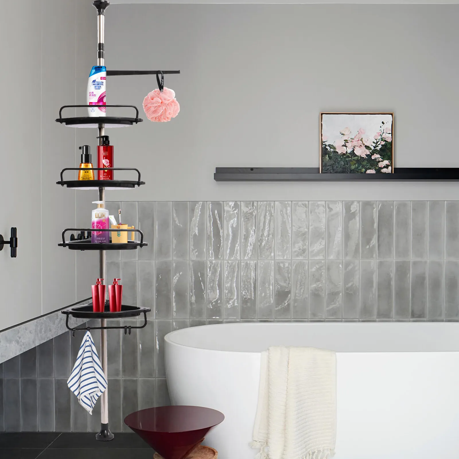 Shower Bath Corner Storage Bathroom Rack Wall Shelf Pole Organizer ...