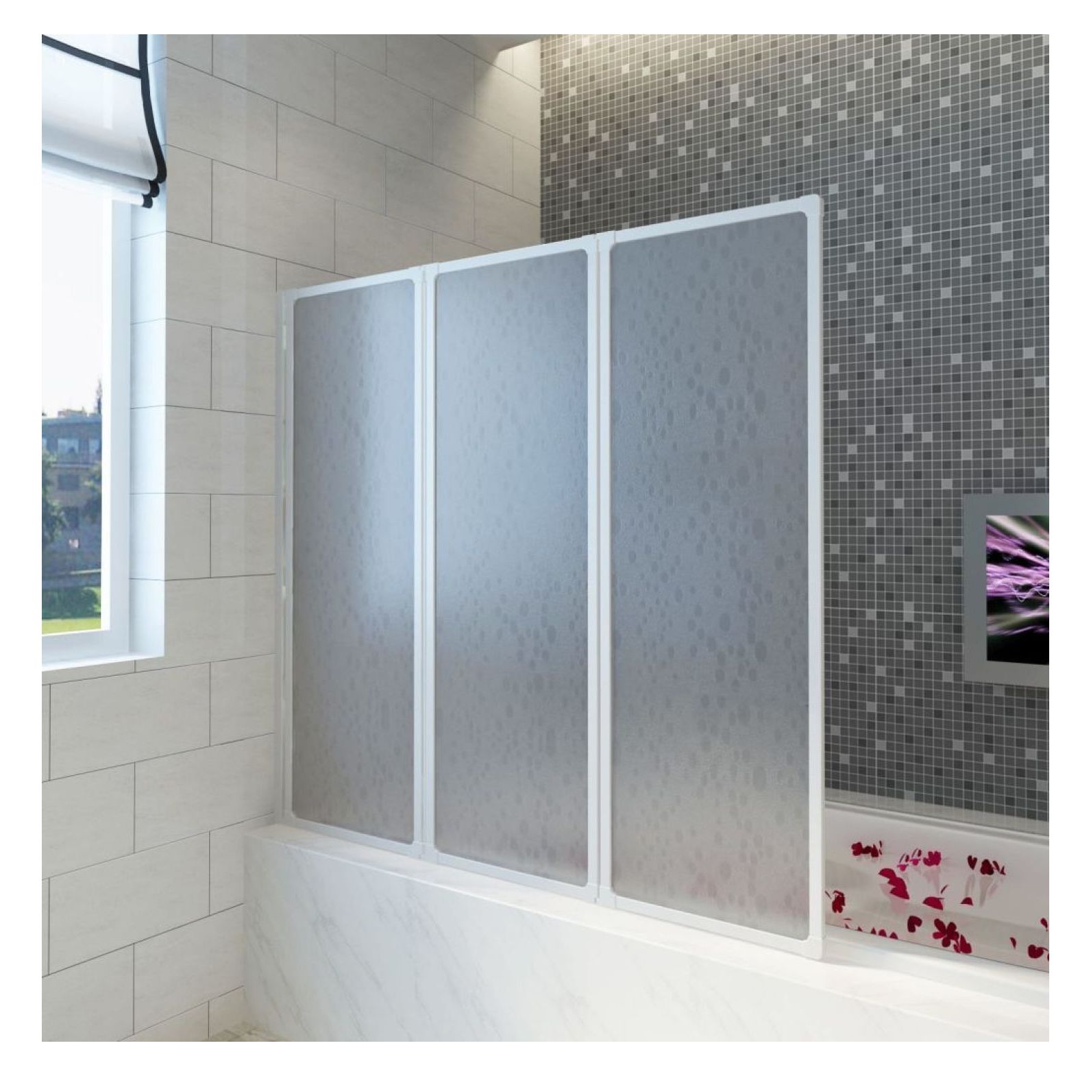 Shower Bath Screen Wall 117 x 120 cm 3 Panels Foldable - Walmart.com