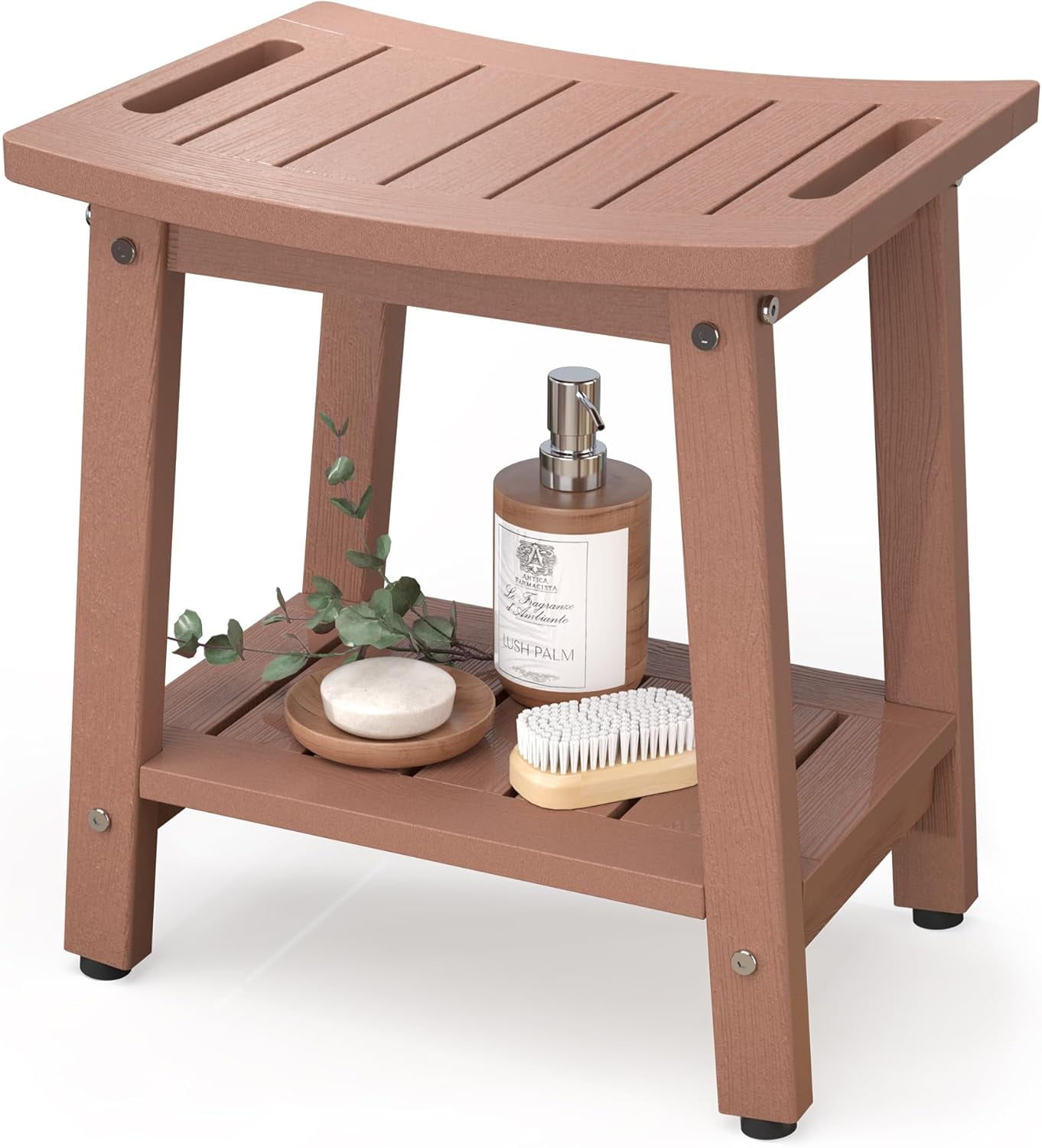 Shower Bench for Inside Shower, Teak-Color HDPE Shower Stool Waterproof ...