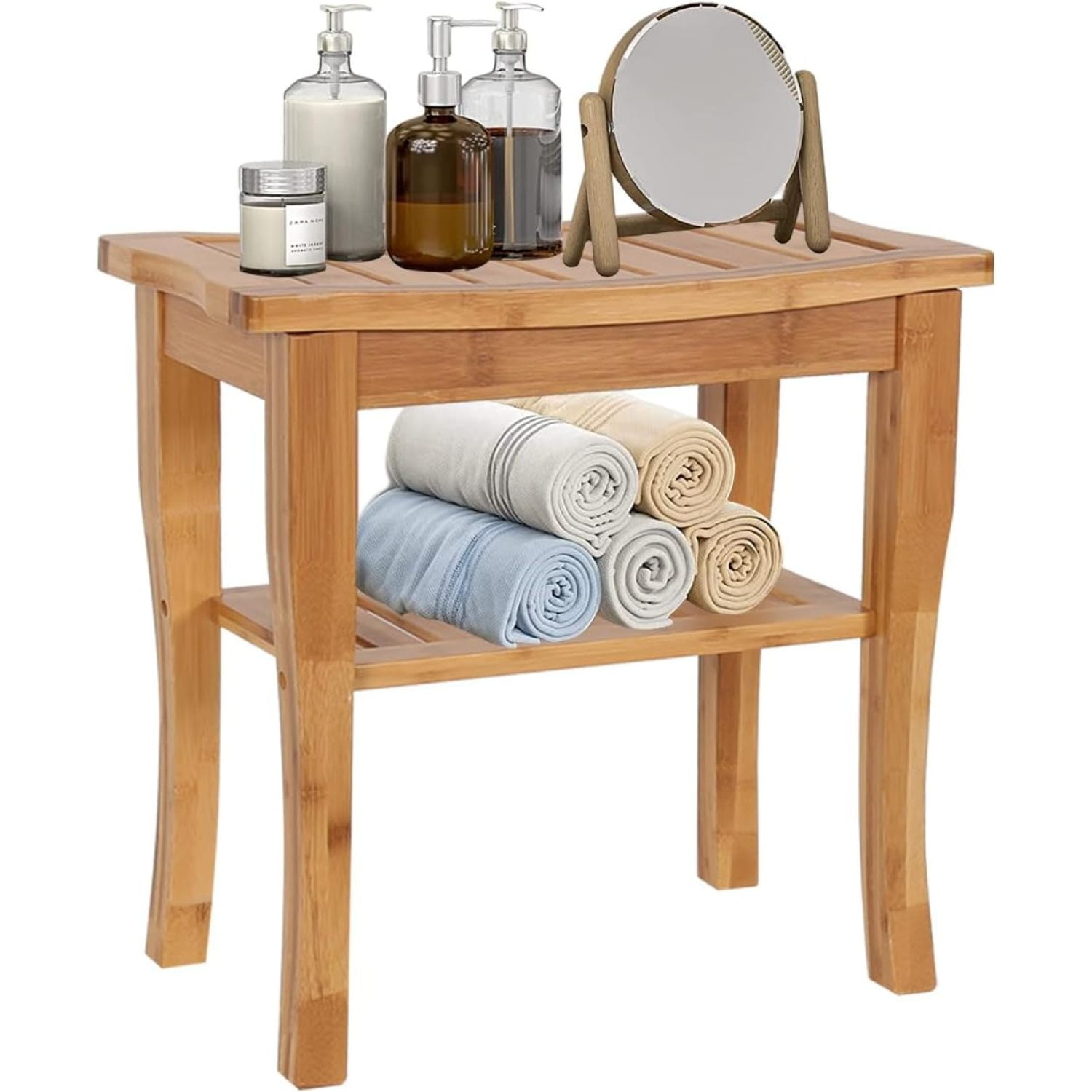Shower Bench Seat - Bamboo Shower Chair, Shower Bench Stool with Shelf ...