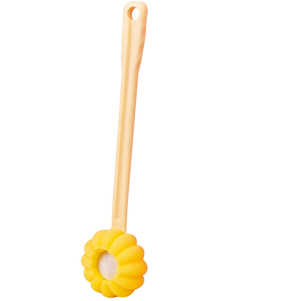 TEHAUX Yellow Long Handle Shower Brush with Sponge for Exfoliating and ...