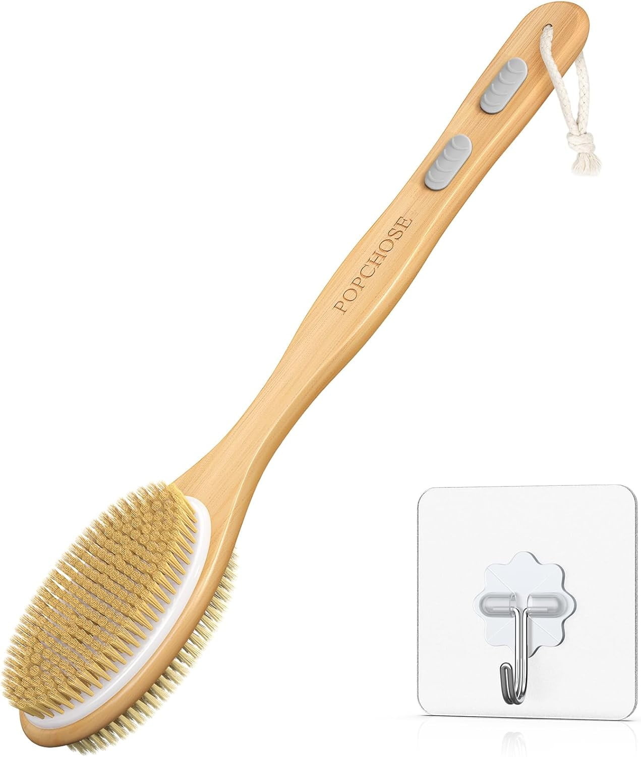 Shower Brush, Back Scrubber for Shower with 17-Inch Wooden Long Handle ...
