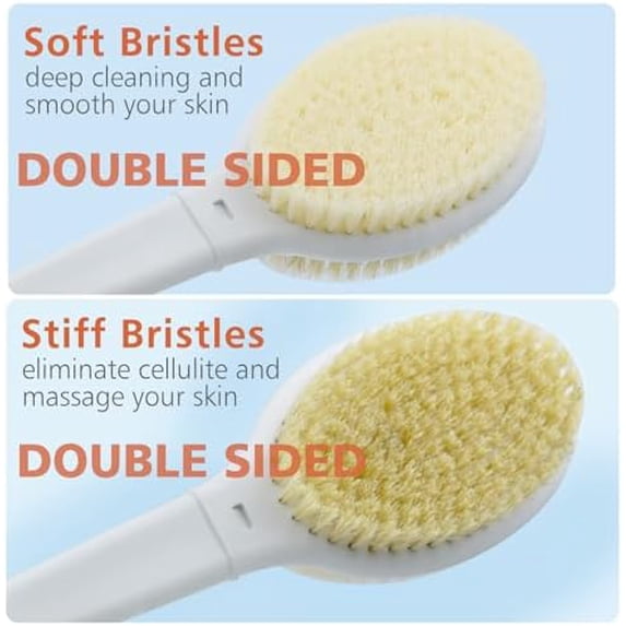 Shower Brush with Soft and Stiff Bristles,20.5" Extra Long Handle Dual ...