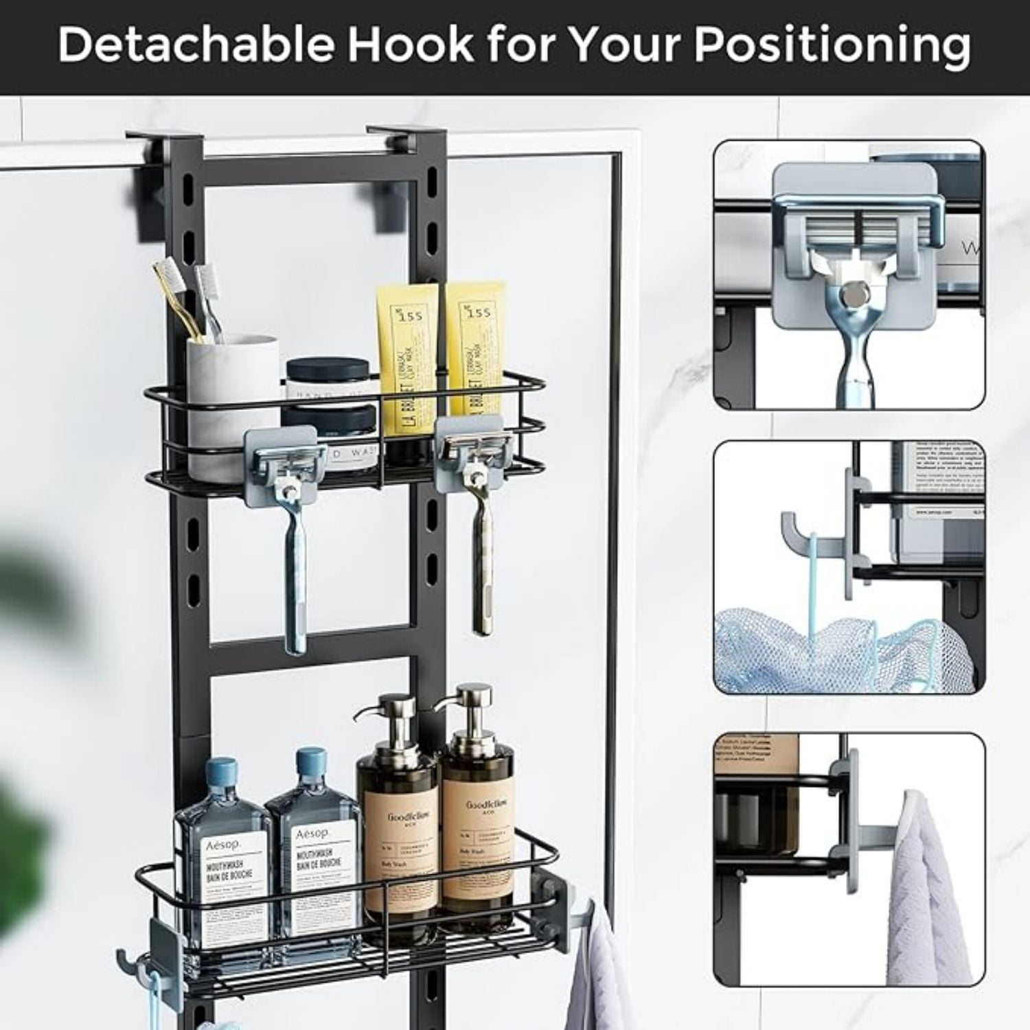 Shower Caddy, 3-Tier Adjustable Hanging Shower Caddy with 4 Hooks ...