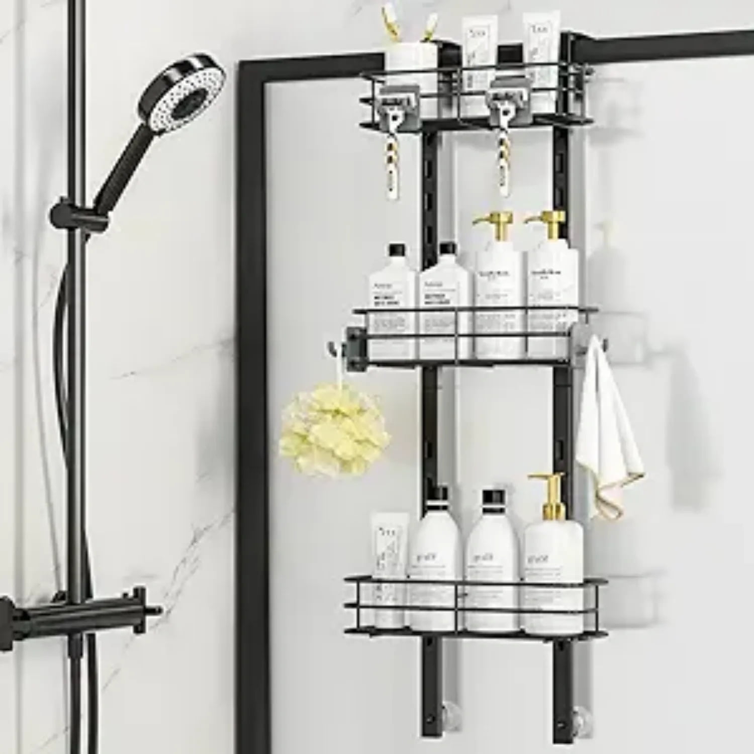 Shower Caddy, 3-Tier Adjustable Hanging Shower Caddy with 4 Hooks ...