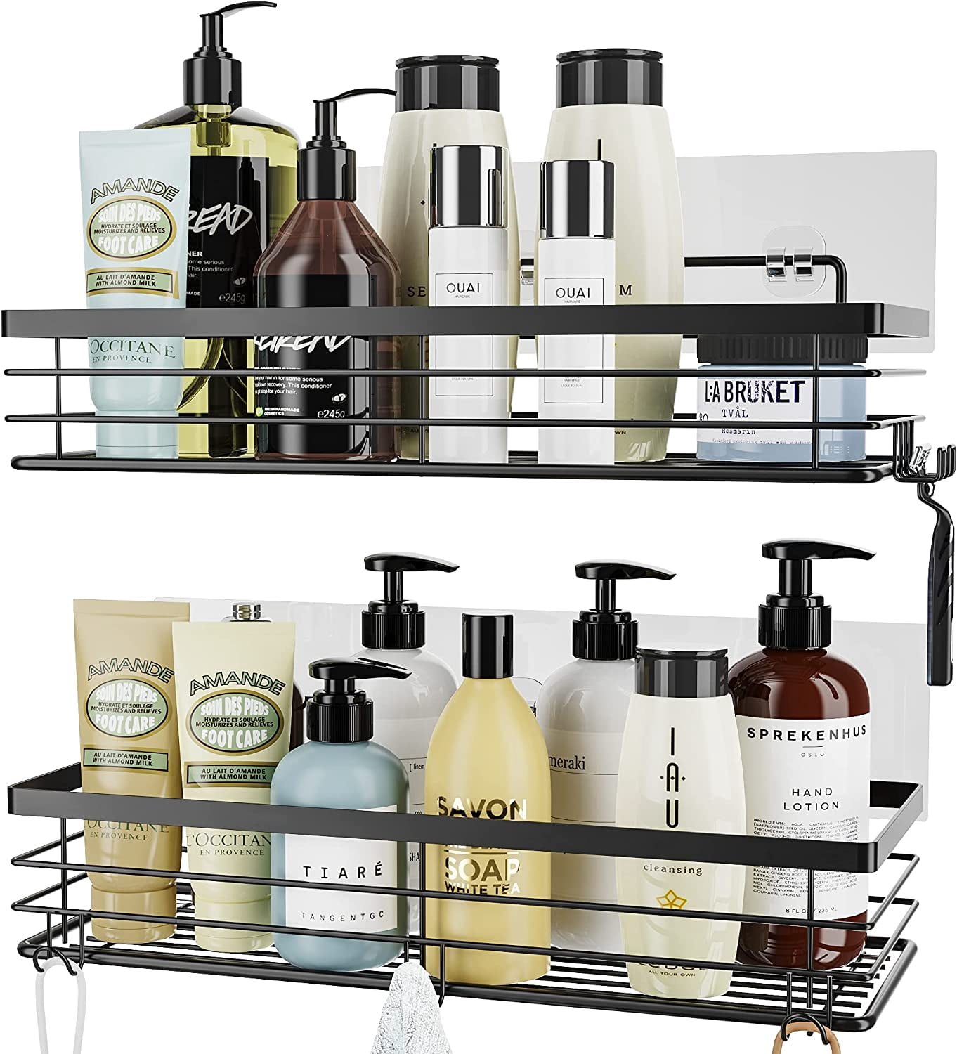 Shower Caddy with 5 Hooks for Hanging Razor and Sponge Adhesive Shower ...
