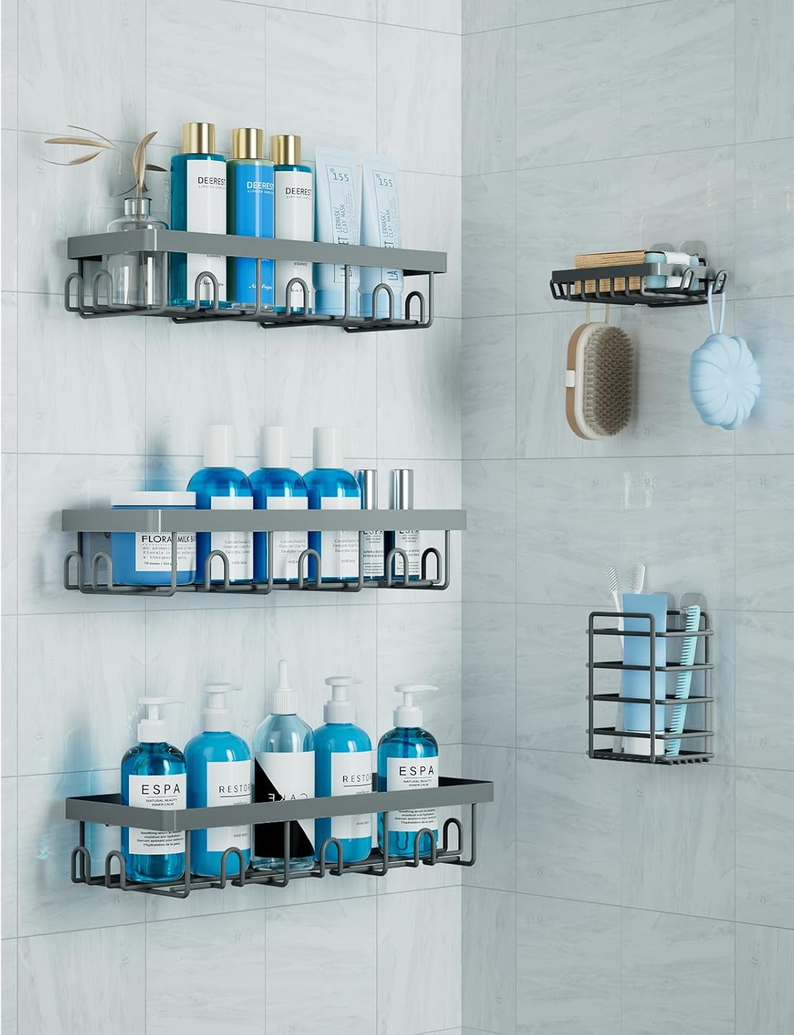 Shower Caddy 5 Pack, Adhesive Shower Organizer Bathroom Shelves ...