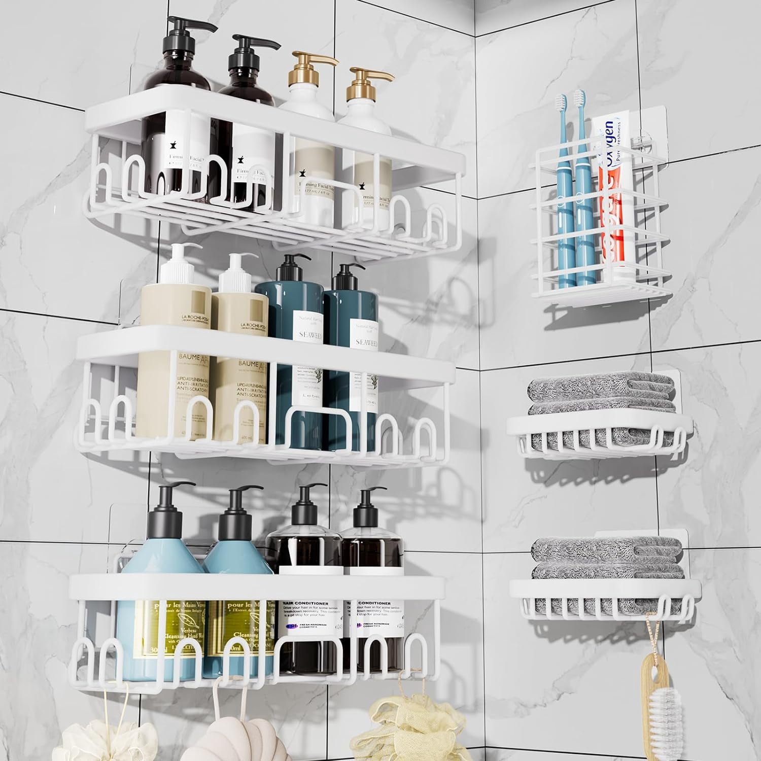 Shower Caddy 6 Pack,Adhesive Bathroom Shower Organizer for Bathroom ...