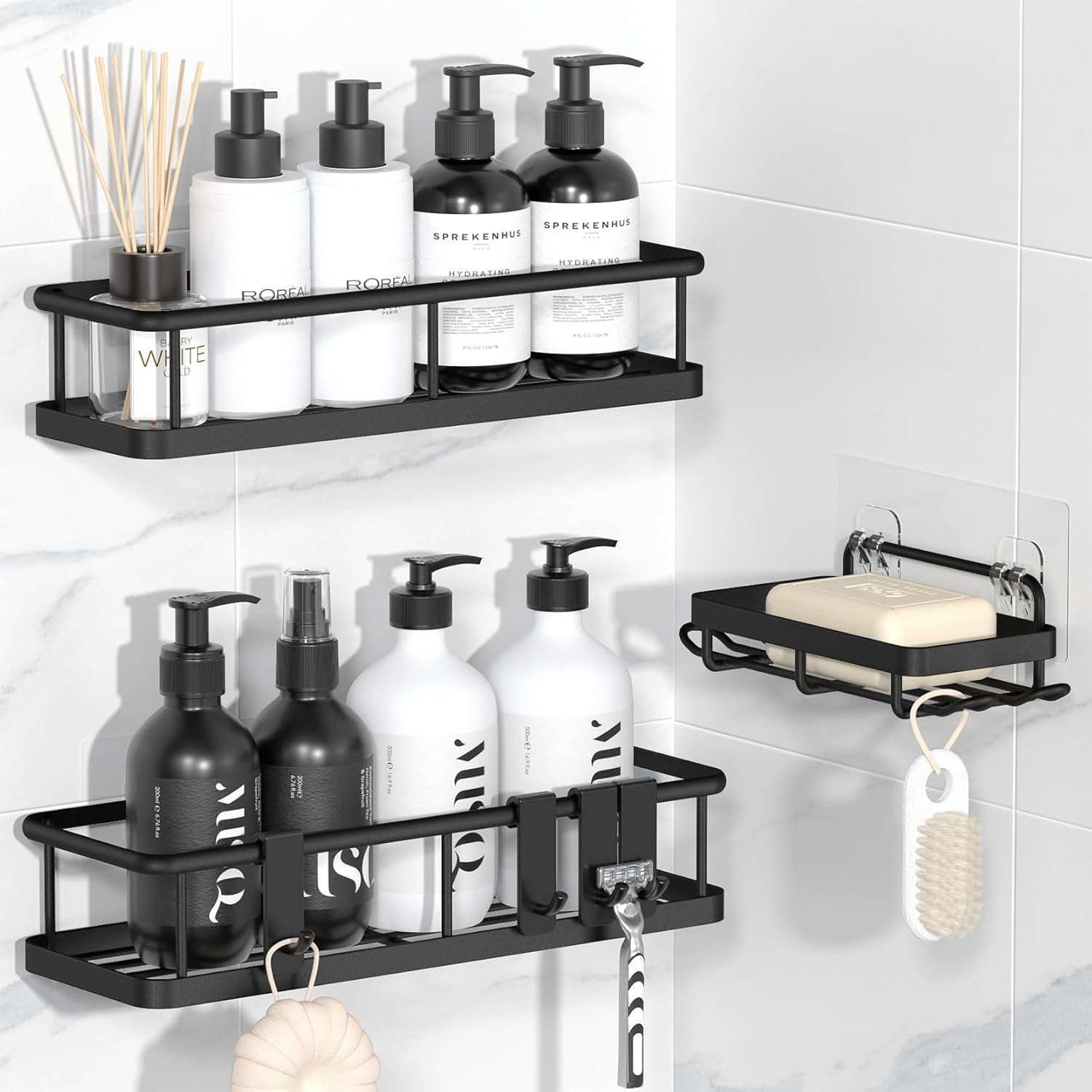 Shower Caddy Adhesive, No Drill Bathroom Shower Organizers, with ...