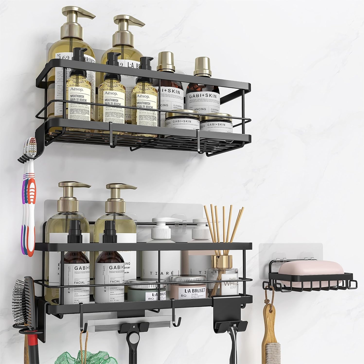 Shower Caddy, Adhesive Improved Shelves [9 detachable accessories,Soap ...