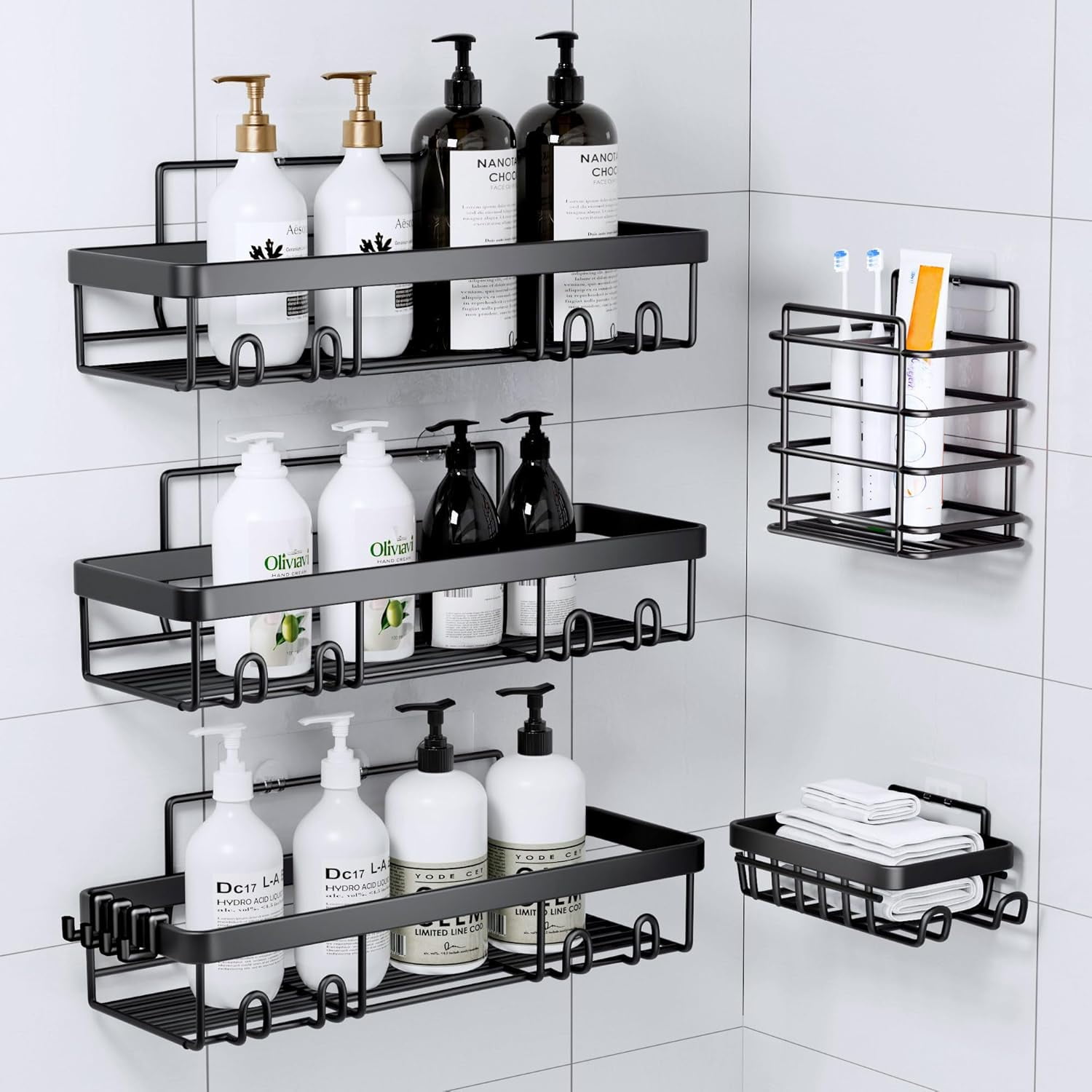 Shower Caddy, Bathroom Organizers, Black Shower Shelves for Inside with ...