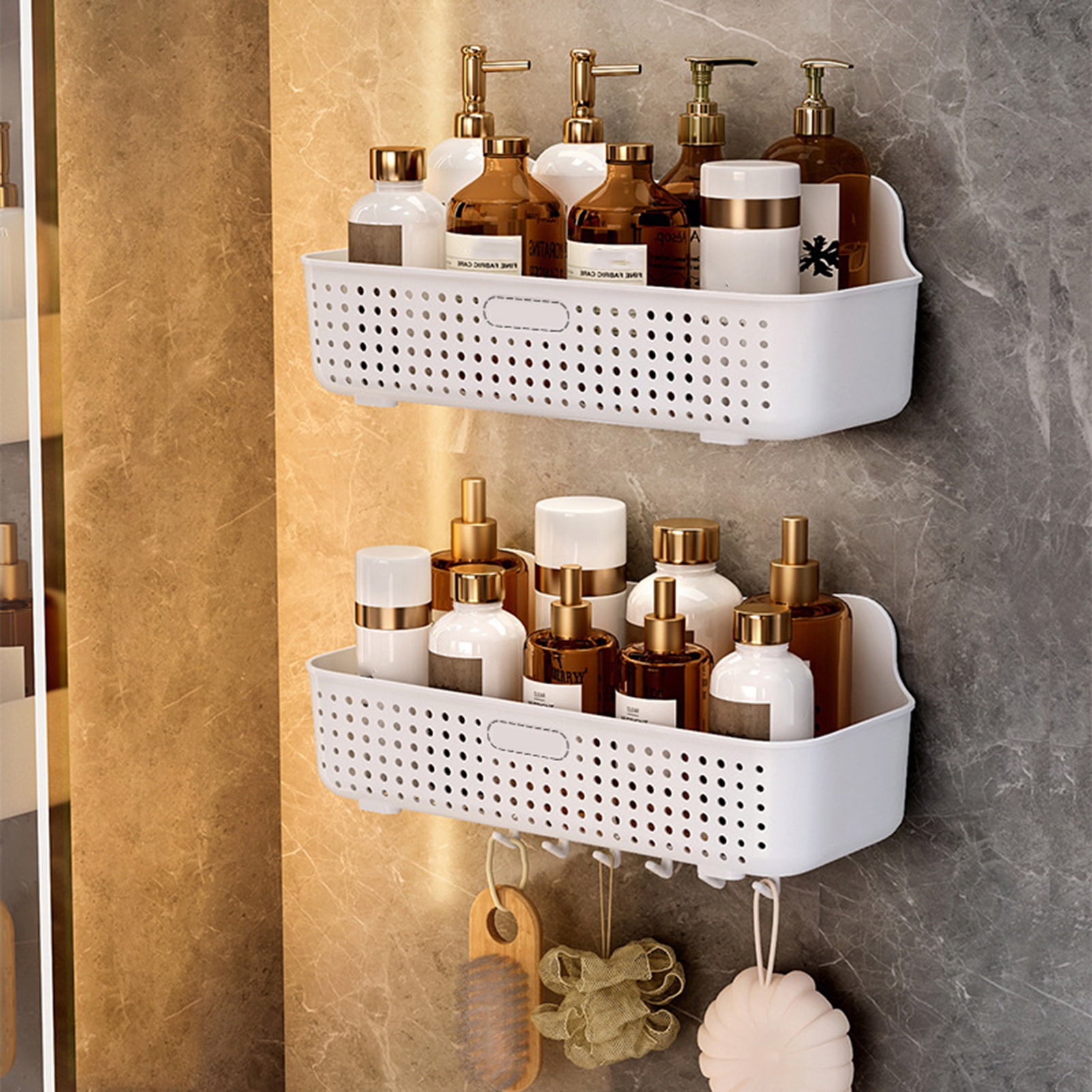 Shower Caddy Bathroom Shelf, Basket with Hooks for Hanging Shampoo ...