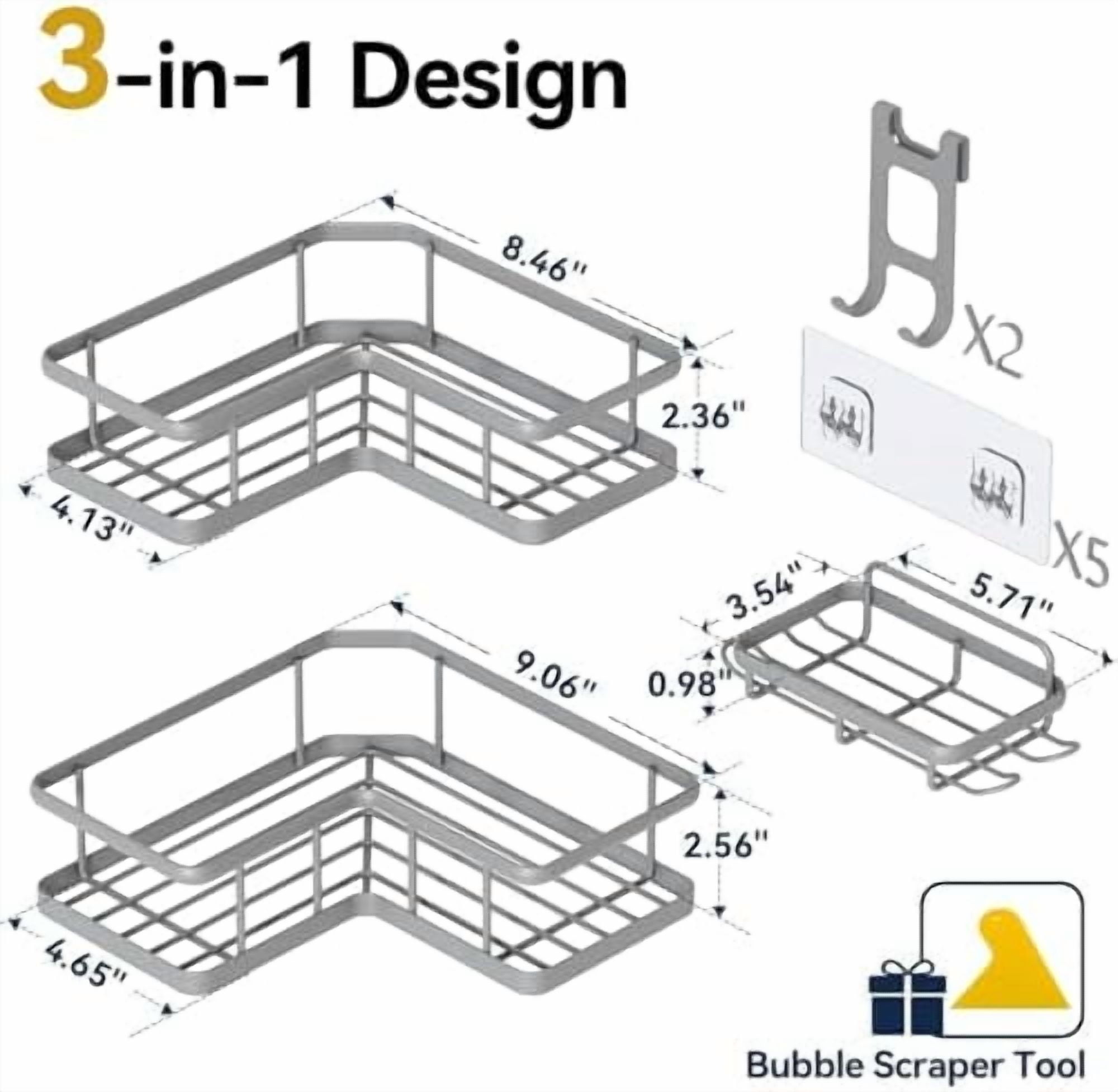 Shower Caddy Corner, 3-Pack Adhesive Rustproof Stainless Steel Shower ...