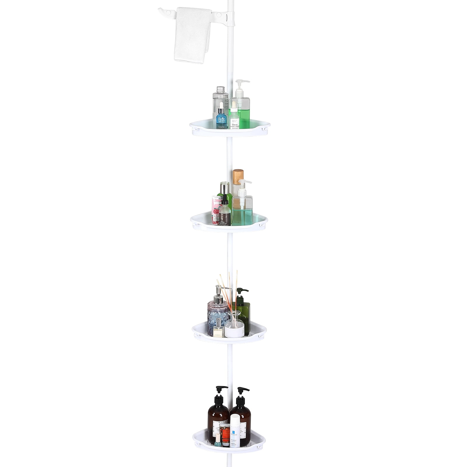 Shower Caddy Corner, 4 Adjustable Shelves with Tension Pole, Bathtub ...