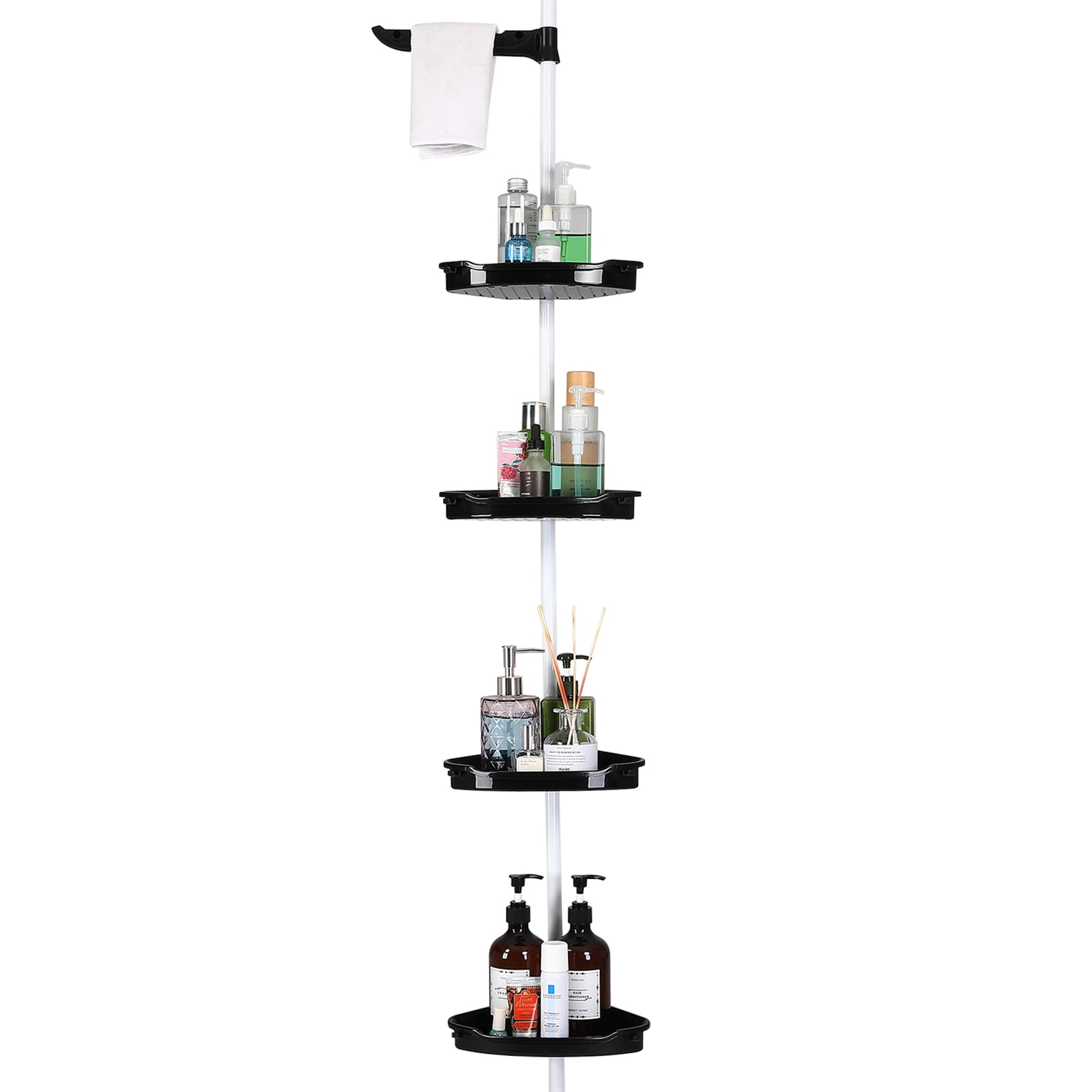 Shower Caddy Corner, 4 Adjustable Shelves with Tension Pole, Bathtub ...