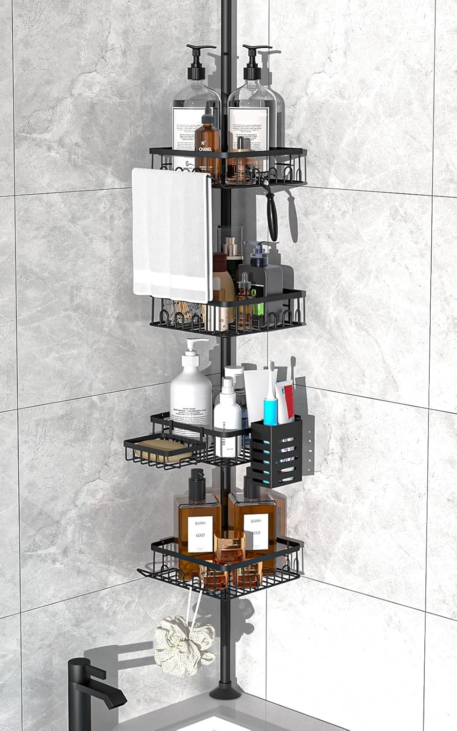 Shower Caddy Corner Rustproof 4 Tier Adjustable 34 to 101 Inch Shower ...