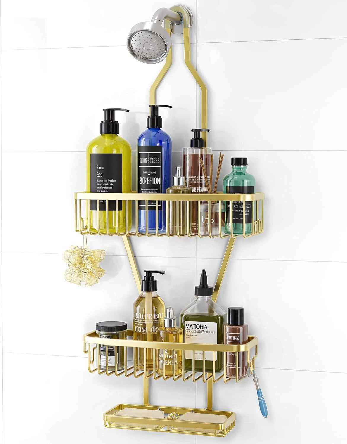 Shower Caddy Hanging Bathroom Organizer: Over Head Long Rack for Tall ...