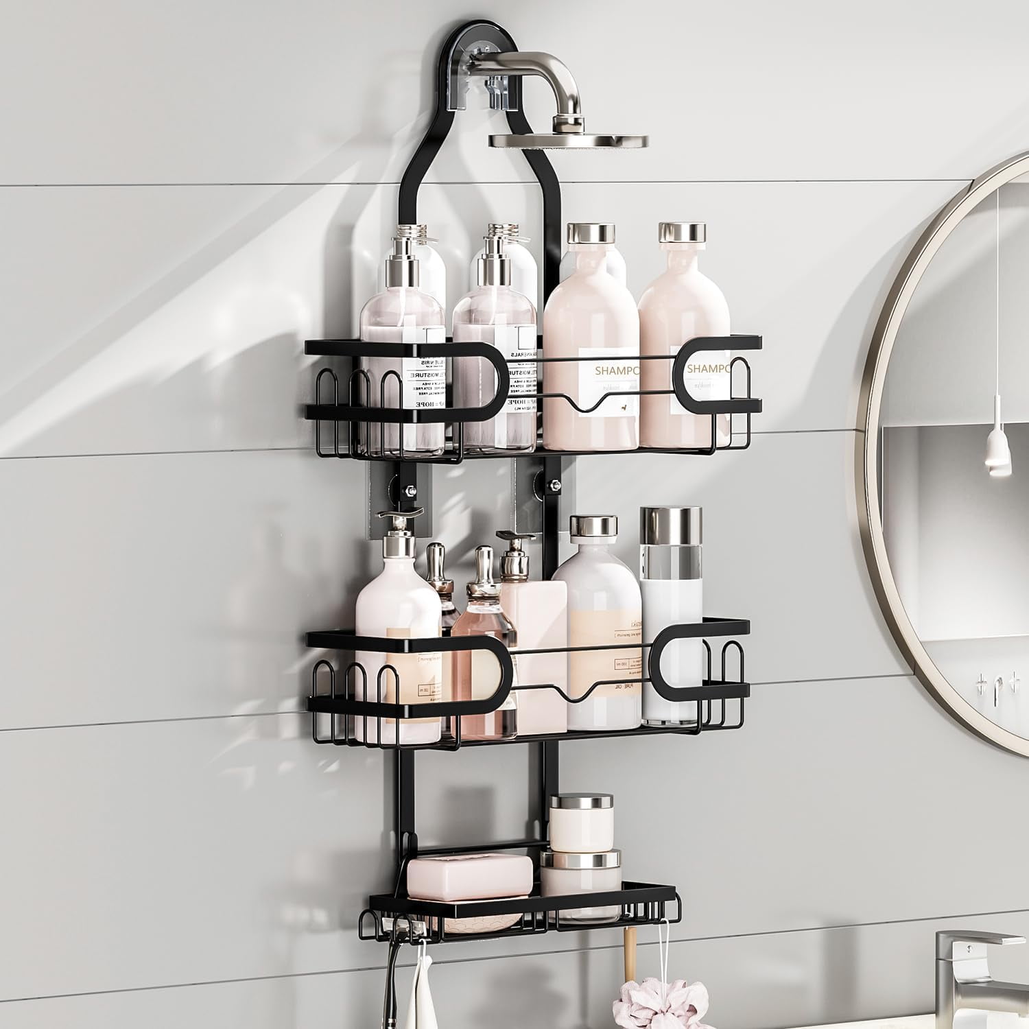 Shower Caddy Hanging - Over the Showerhead Caddy, Rustproof 3-tier ...