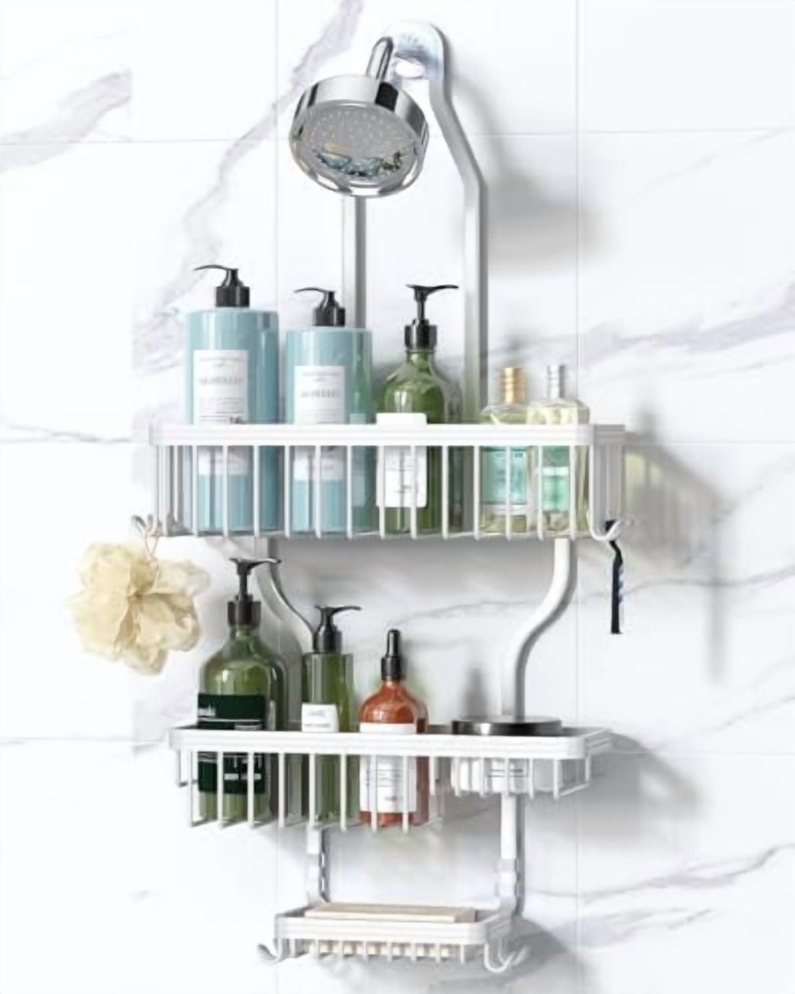 Shower Caddy - Never Rust Aluminum Organizer - Over Shower Head with 10 ...