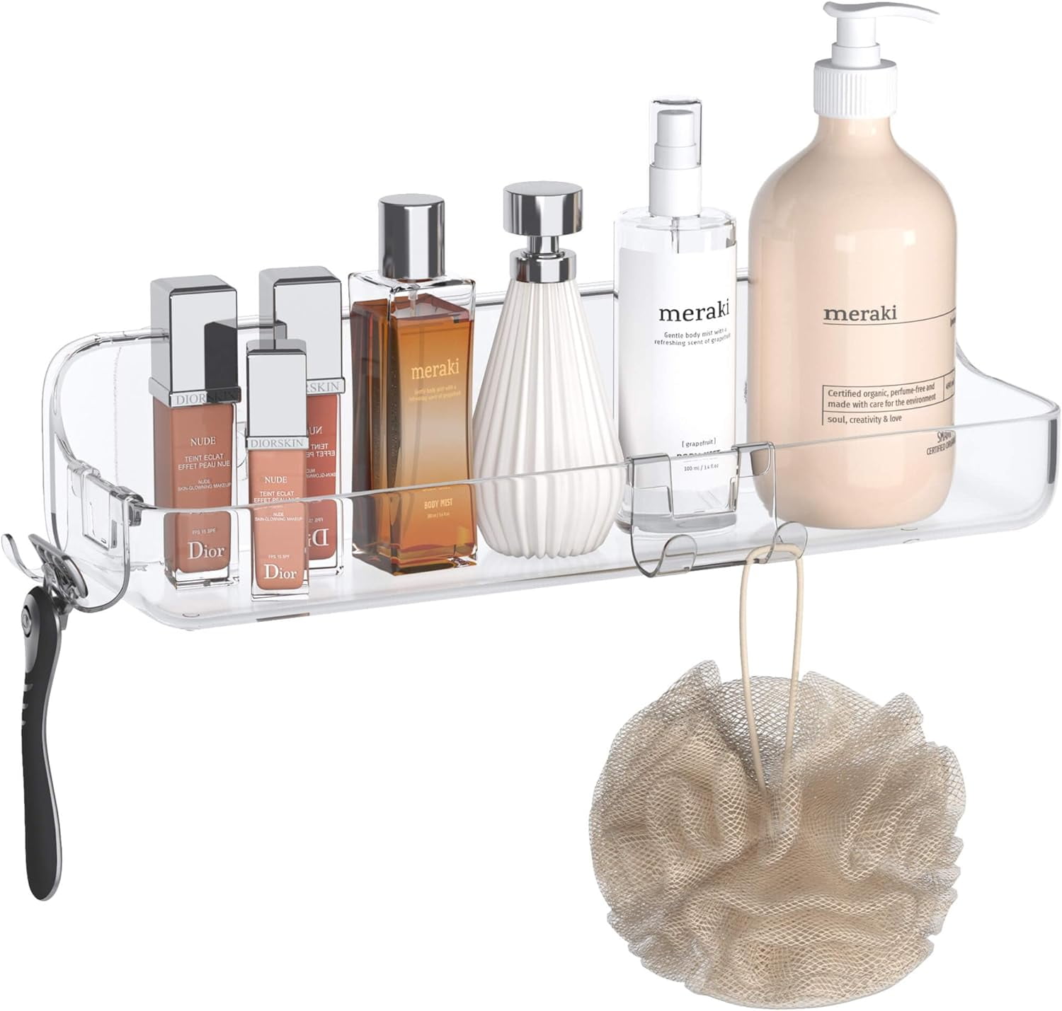 Shower Caddy with Razor Holder and Hook, No Drilling Adhesive Shower ...