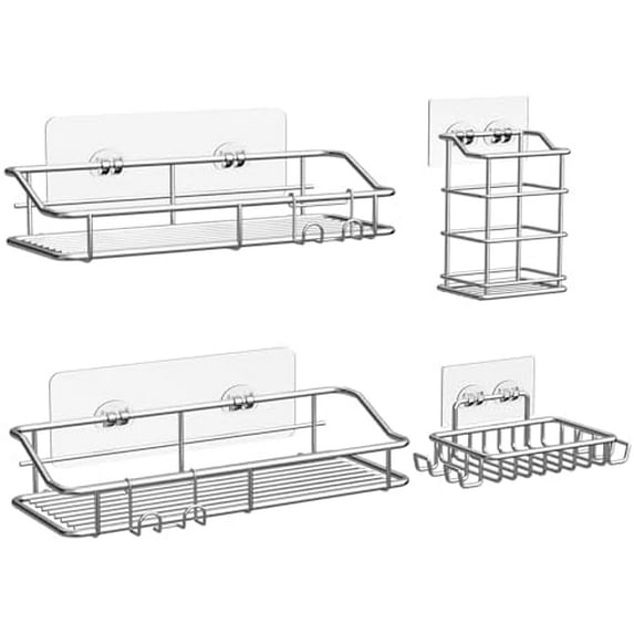 Shower Caddy Shelf with Hooks Storage Rack Organizer Adhesive Stainless ...