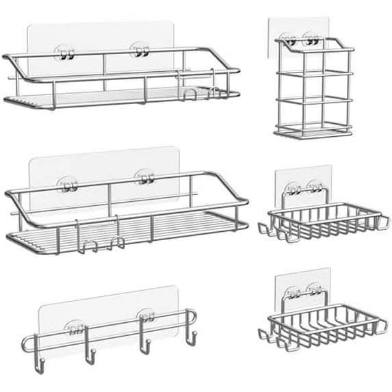 Shower Caddy Shelf with Hooks Storage Rack Organizer Adhesive Stainless ...