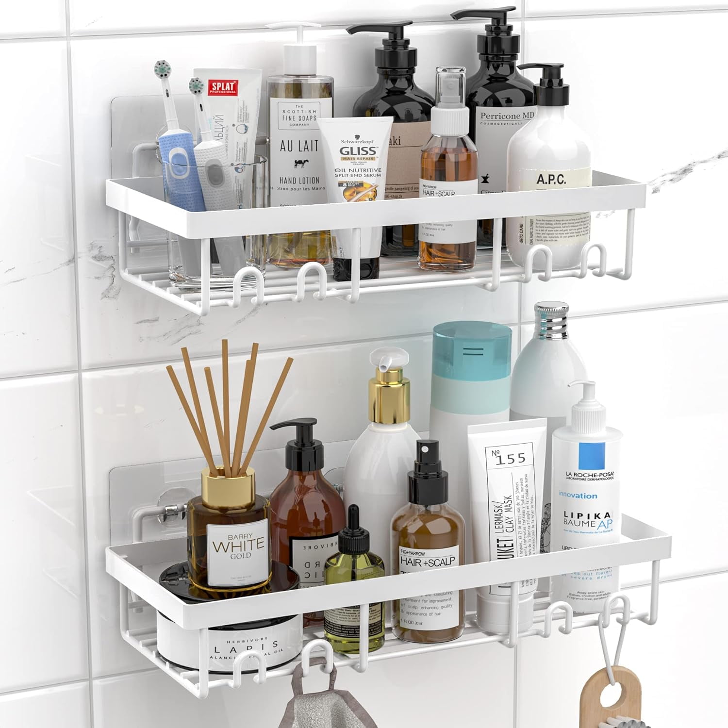 Shower Caddy Shelf Organizer Rack, Self Adhesive Black Bathroom Shelves ...