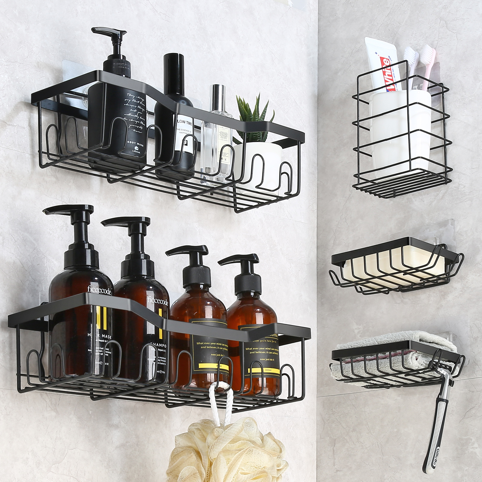 Ophanie Shower Caddy 6 Pack, Large Capacity Adhesive Bathroom Organizer ...