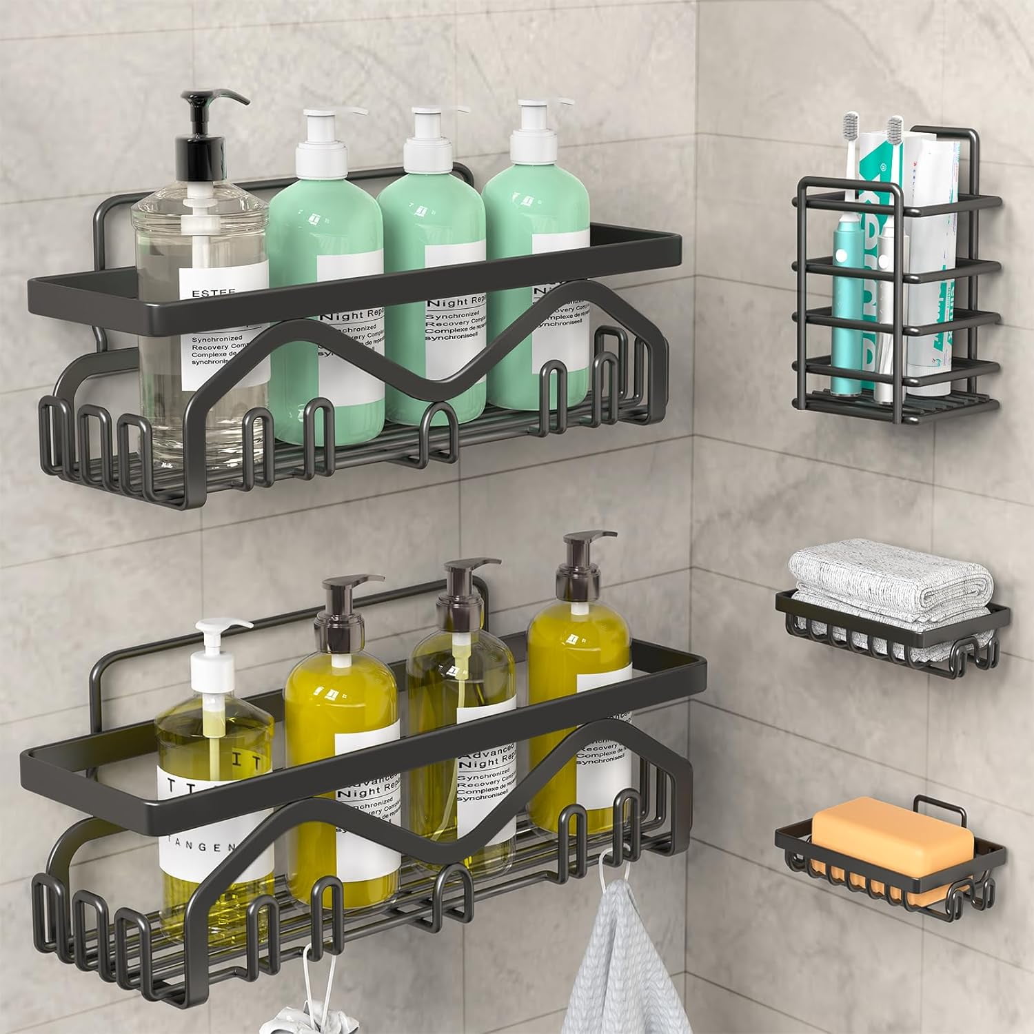 Shower Caddy, Shower Shelves [5-Pack], Adhesive Shower Organizer No ...