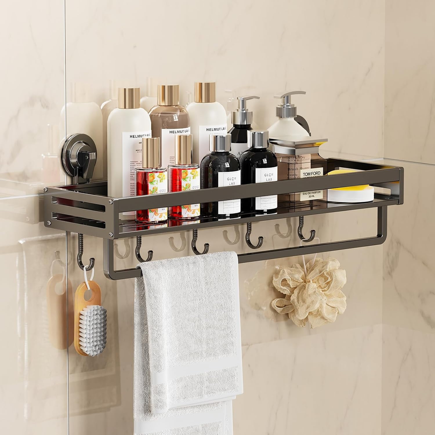 Shower Caddy Suction Cup, 11.8 inch Suction Shower Shelf with Hooks NO ...