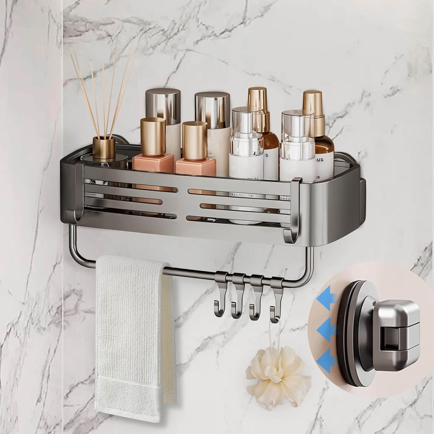 Shower Caddy Suction Cup, No Drilling Bathroom Shower Shelf, Corner ...