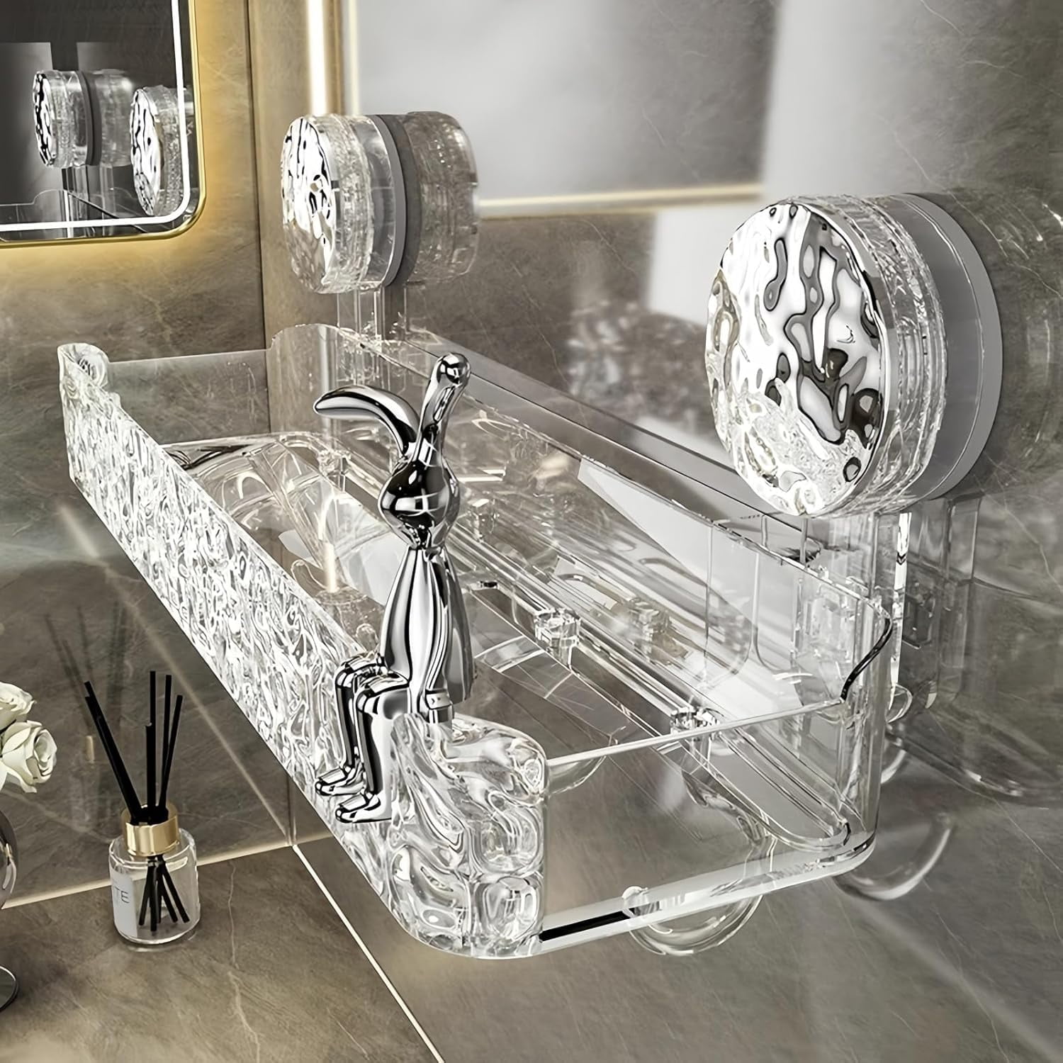 Shower Caddy Suction Cup, Wall Mounted Suction Shower Rack Organizer ...