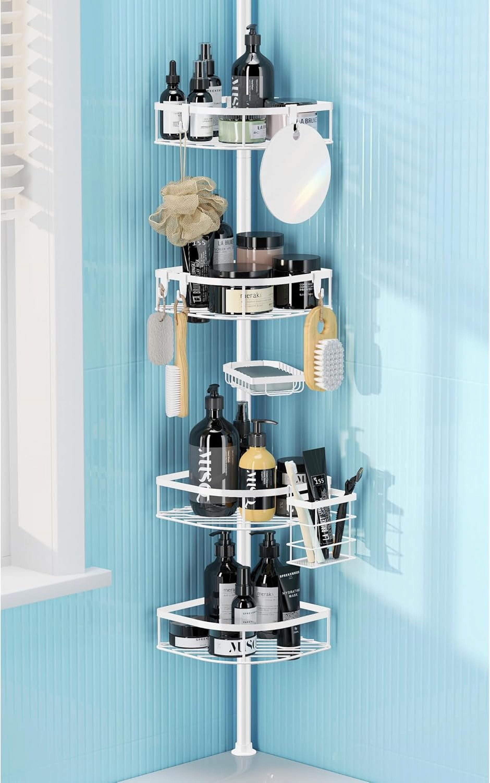 Shower Caddy Tension Pole, 4-Tier Adjustable Corner Shower Standing ...