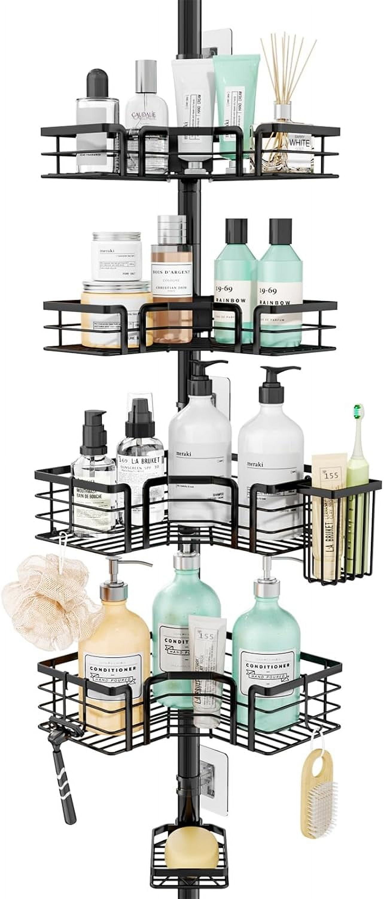 Shower Caddy Tension Pole - 4-Tier Corner Shower Organizer Tension Rod ...