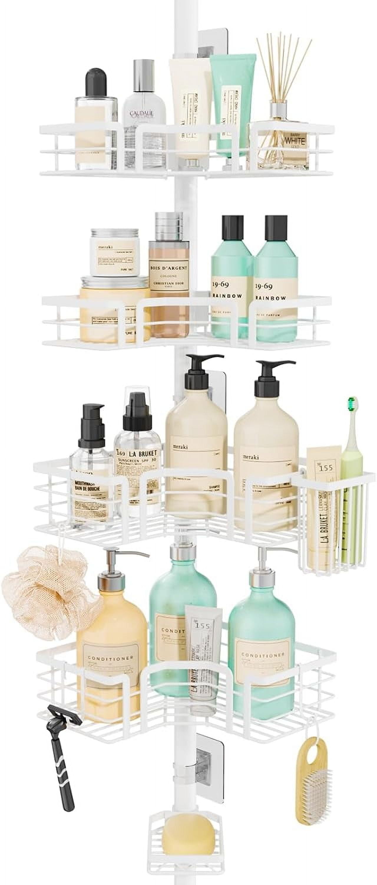 Shower Caddy Tension Pole - 4-Tier Corner Shower Organizer Tension Rod with Soap Holder ...