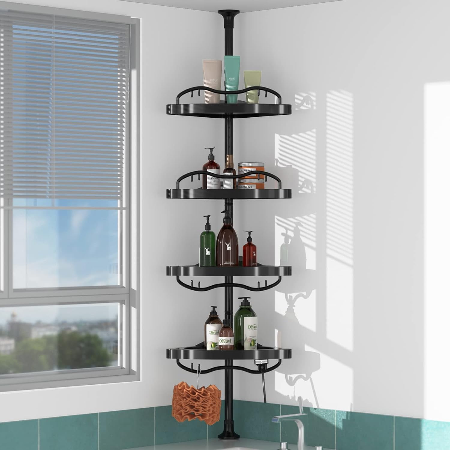 Shower Caddy Tension Pole, 54-114 Inch Rustproof Corner Shower Caddy 4 ...