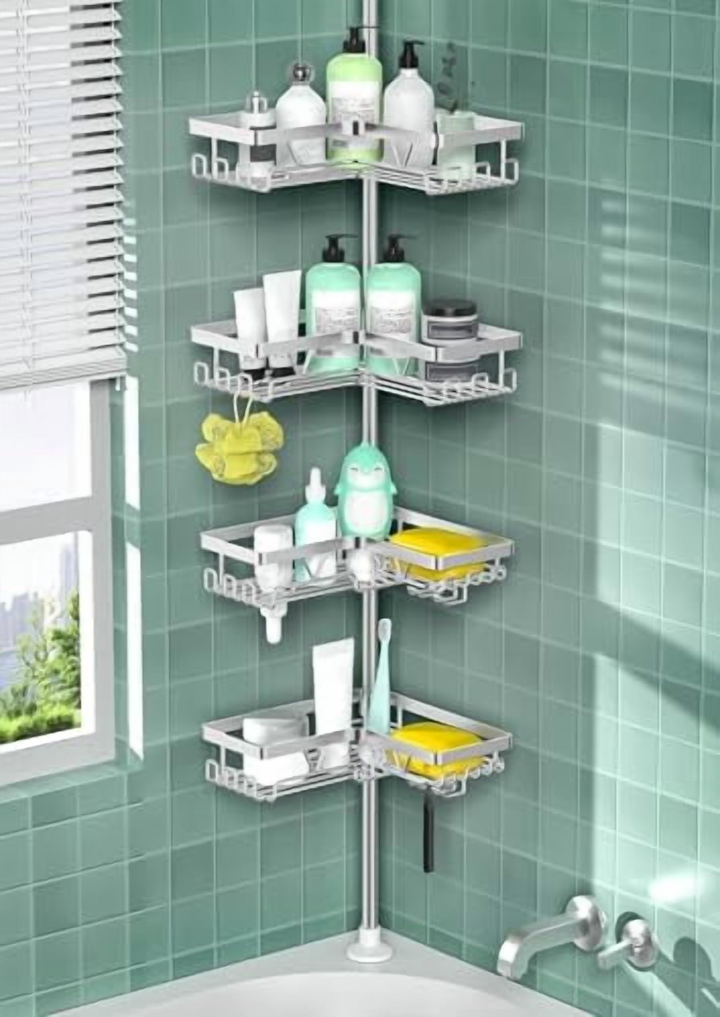 Shower Caddy Tension Pole - Corner Shower Shelves with Soap Holder ...