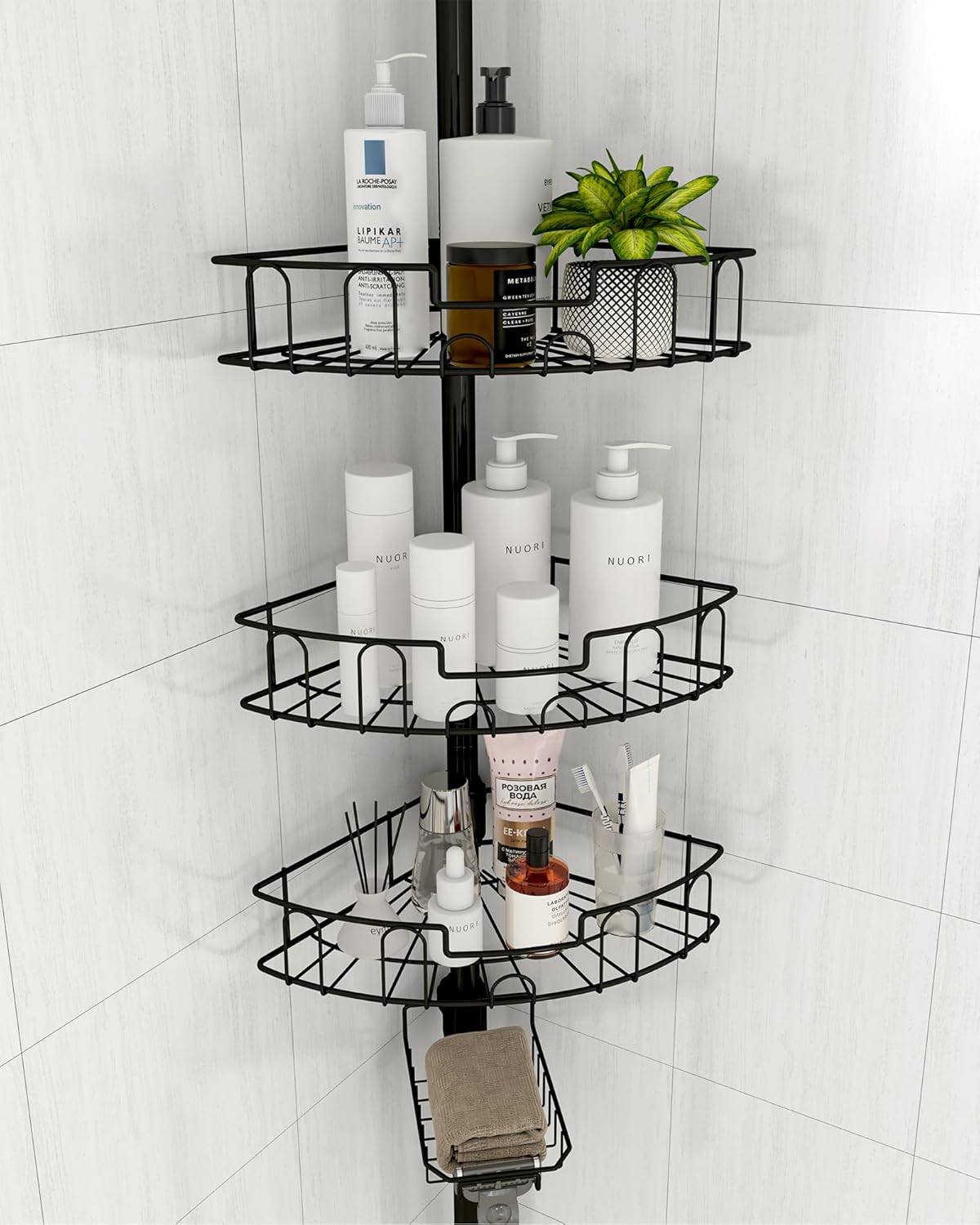 Shower Caddy Tension Pole, Rustproof Corner Shower Caddy Bathroom ...