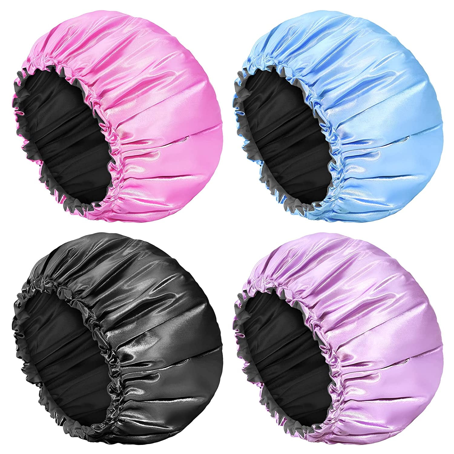 Shower Cap, 4-Pack Bathing Reusable Shower Caps for Long Hair Women ...