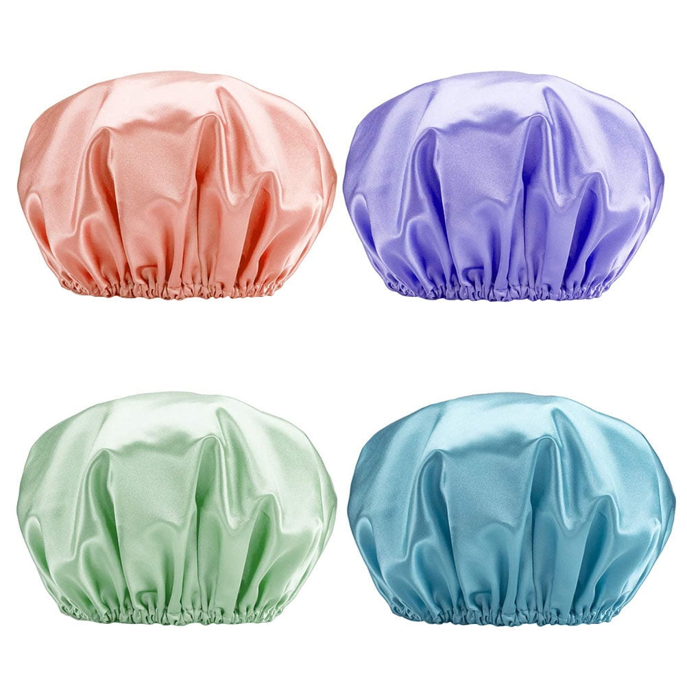 Shower Cap Hair Bath Caps Bonnet Waterproof Layer Head Satin Salon ...