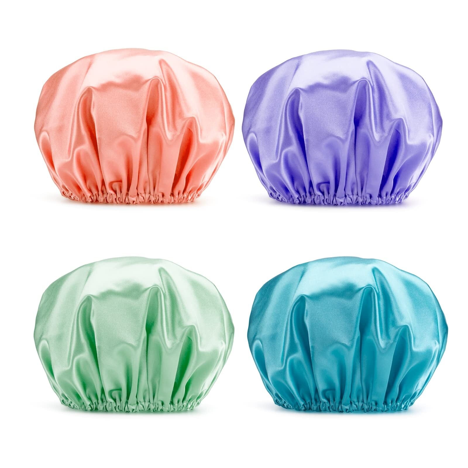Shower Cap for Women, 4 PCS Double Waterproof Layers Shower Hair Caps ...