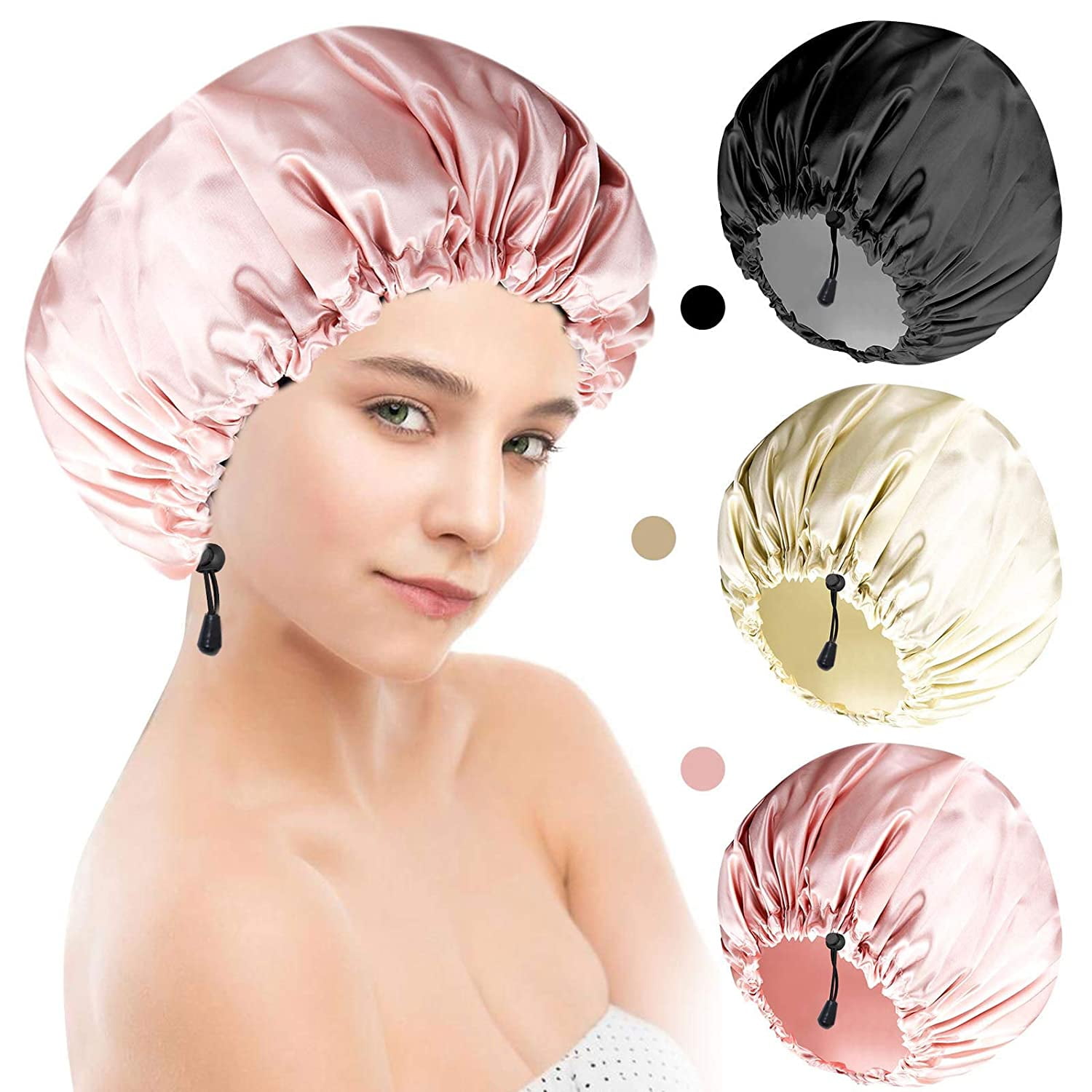 Shower Cap For Women Men 3PCS Shower Caps For Women Waterproof Extra ...