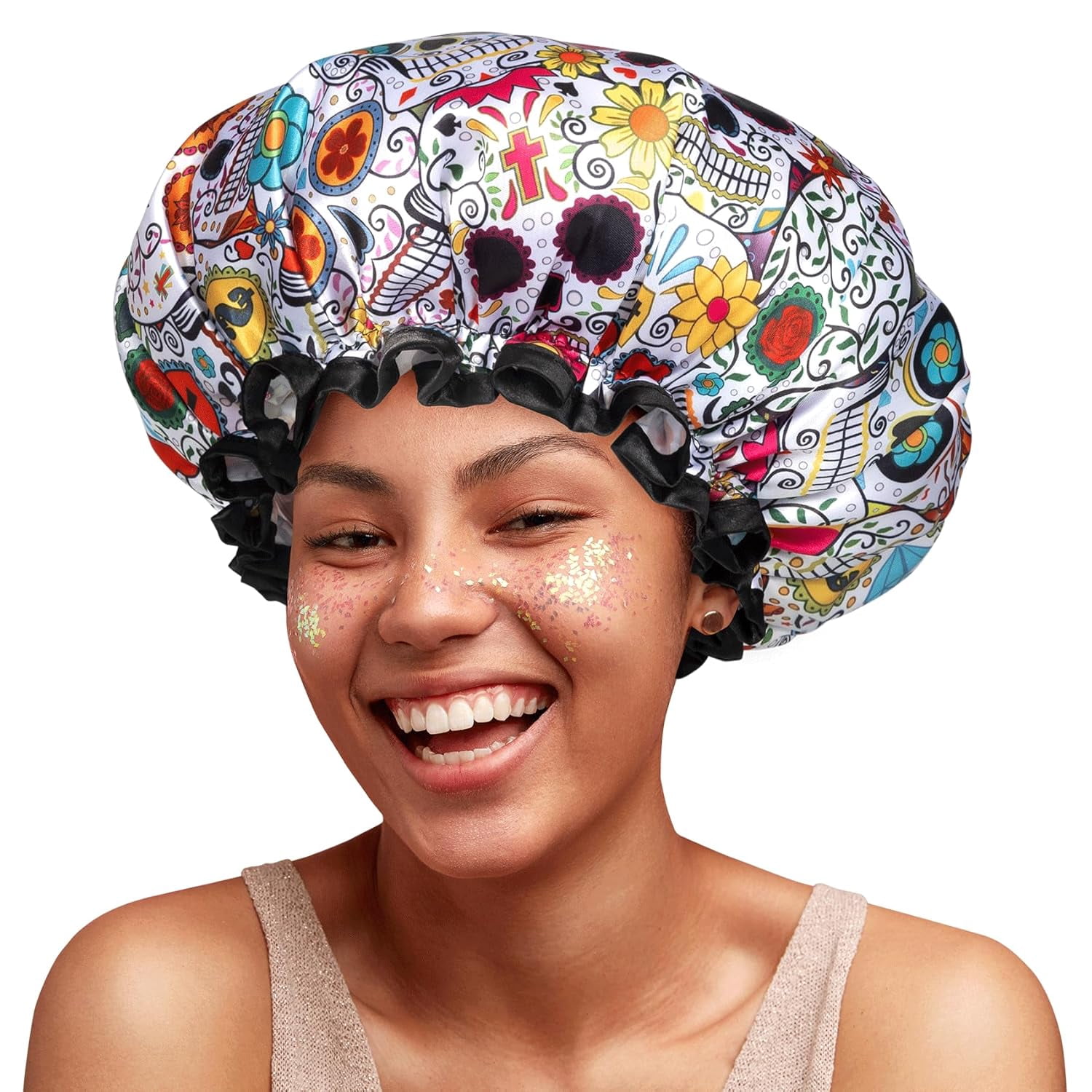 Shower Cap for Women Reusable Waterproof, Extra Large Hair Cap for ...