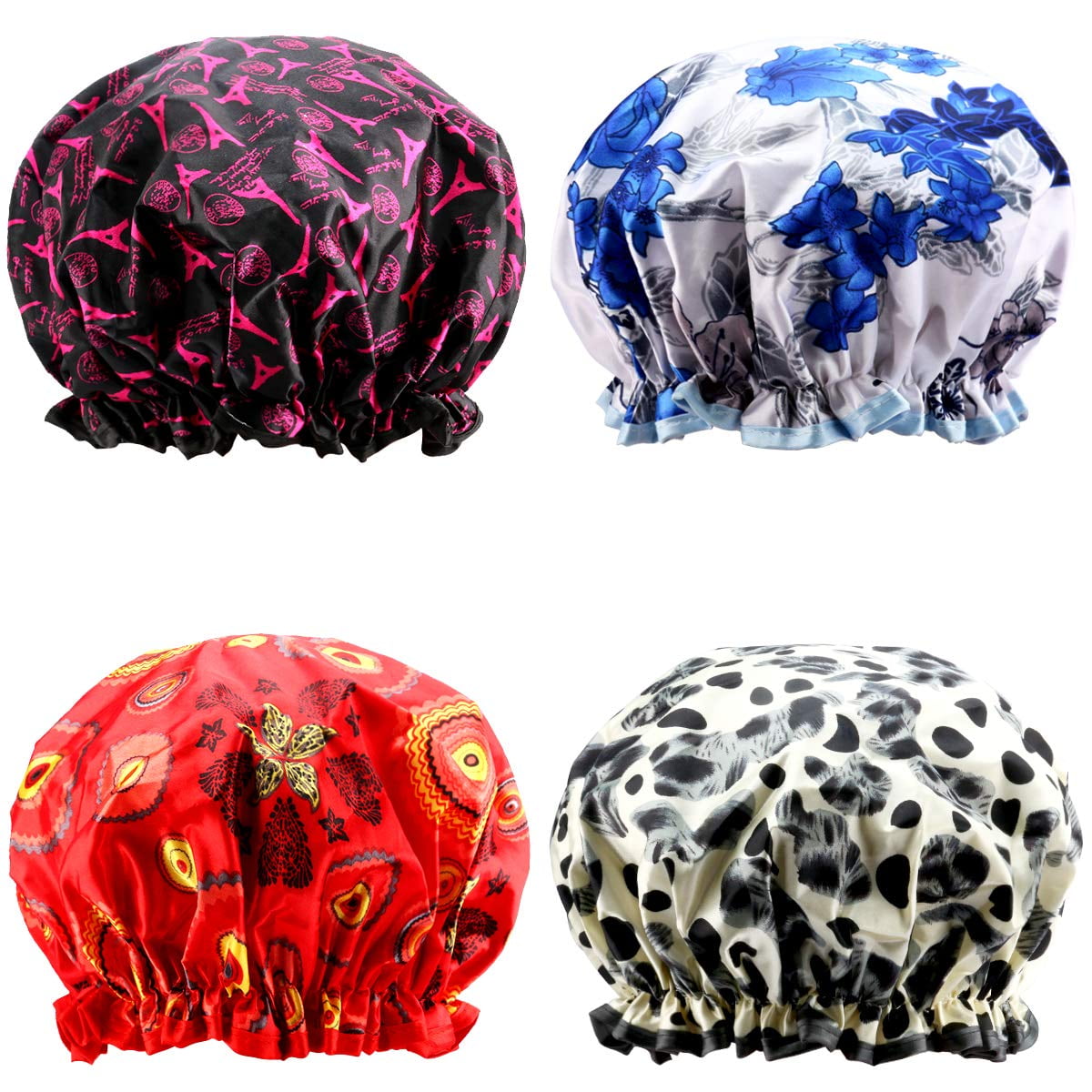 Shower Cap, Zoizocp 4 PACK Bath Cap Designed for Women Waterproof ...
