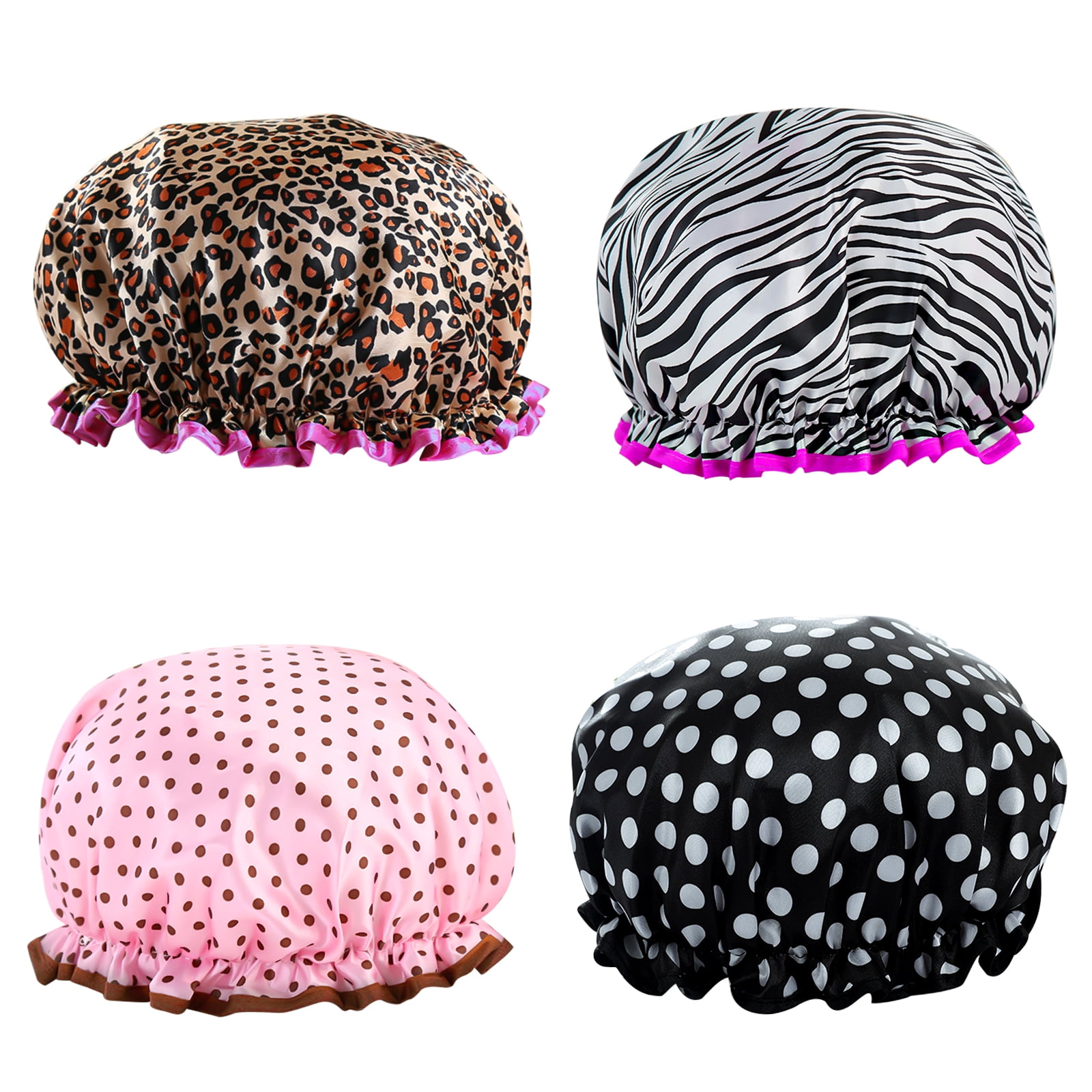 4Pcs MoHern Elastic Women's Shower Cap Set, Waterproof, Reusable ...