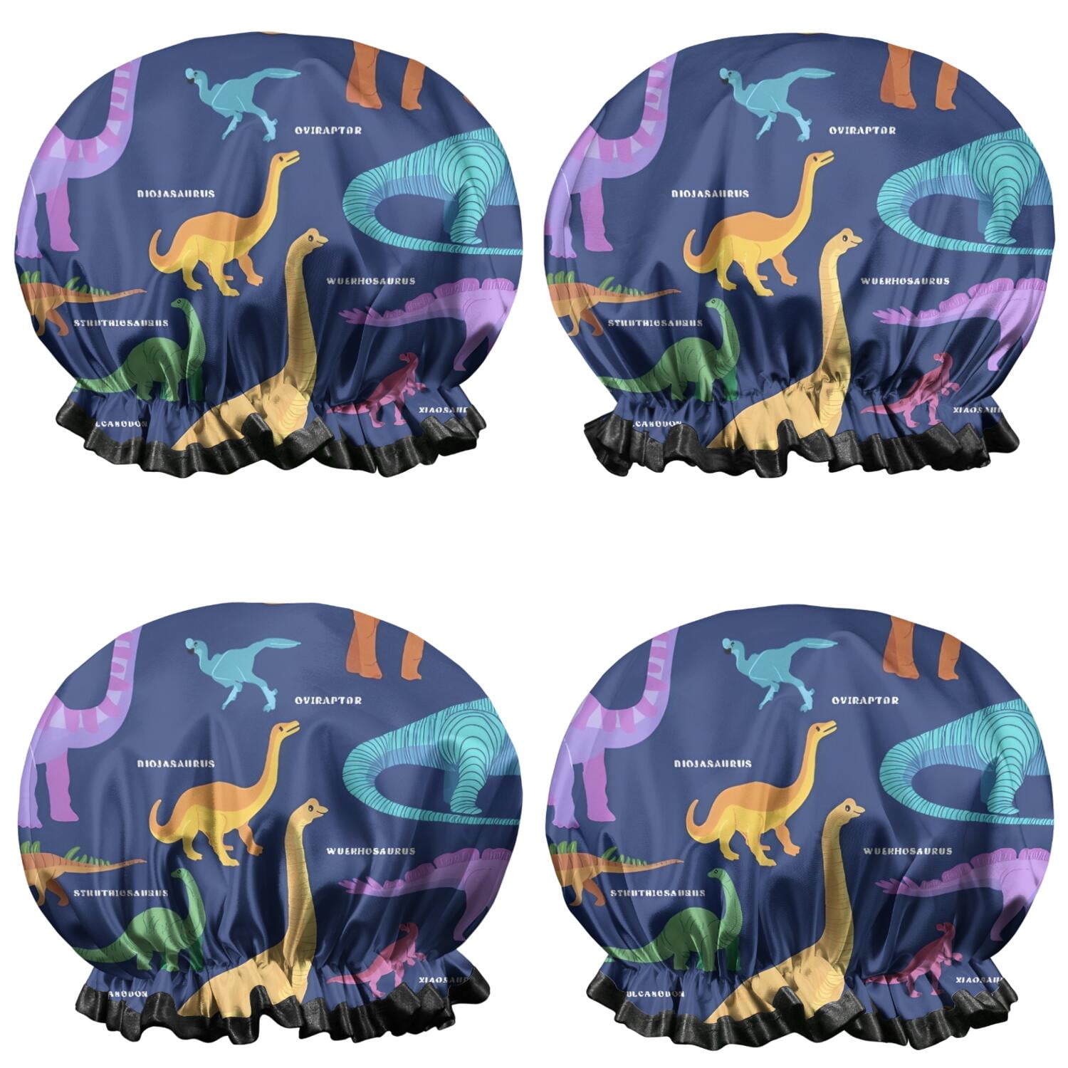 Shower Caps,Colorful Dinosaurs Names Chart Pattern Waterproof Shower ...
