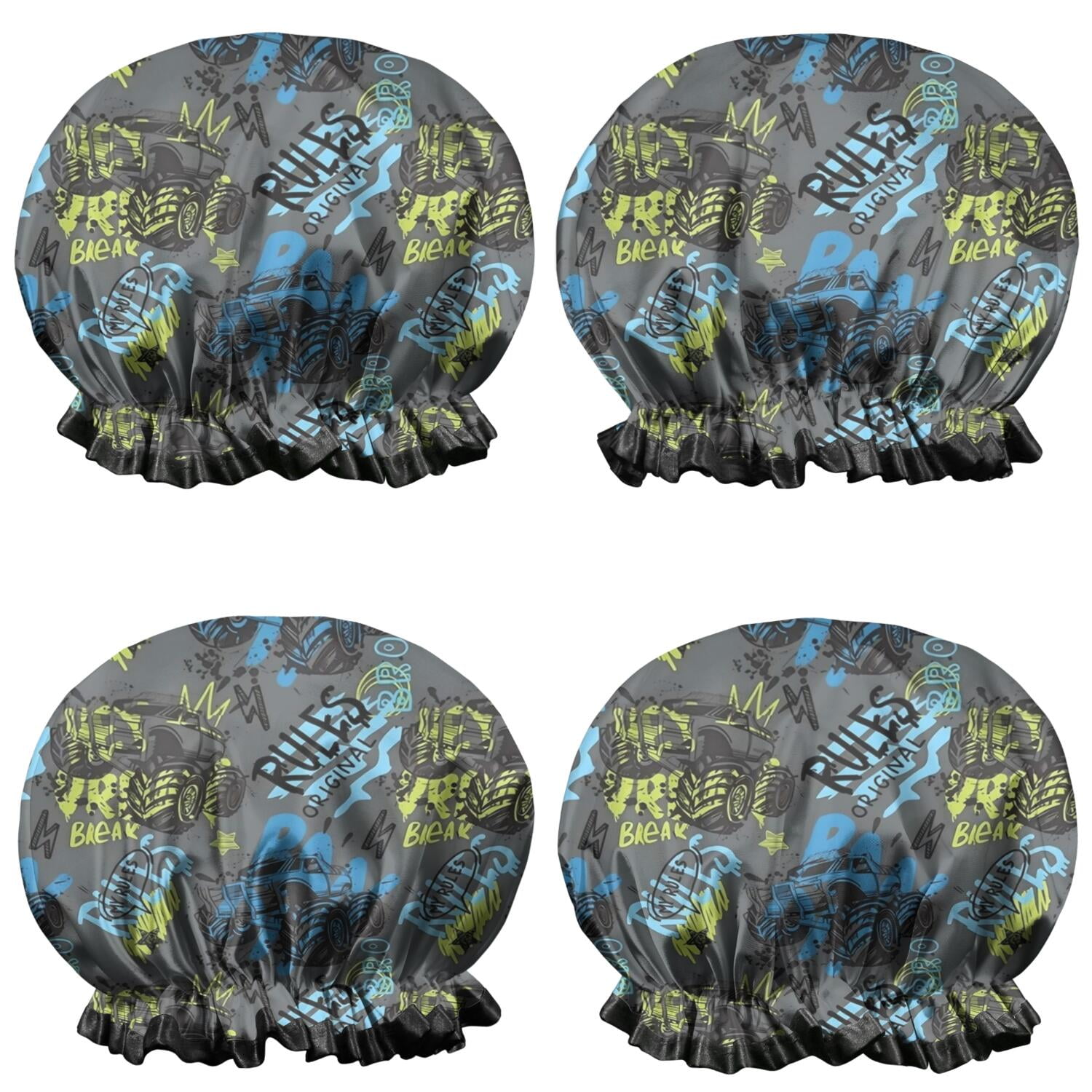 Shower Caps,Gray Graffiti Monster Cartoon Trucks Pattern Waterproof ...