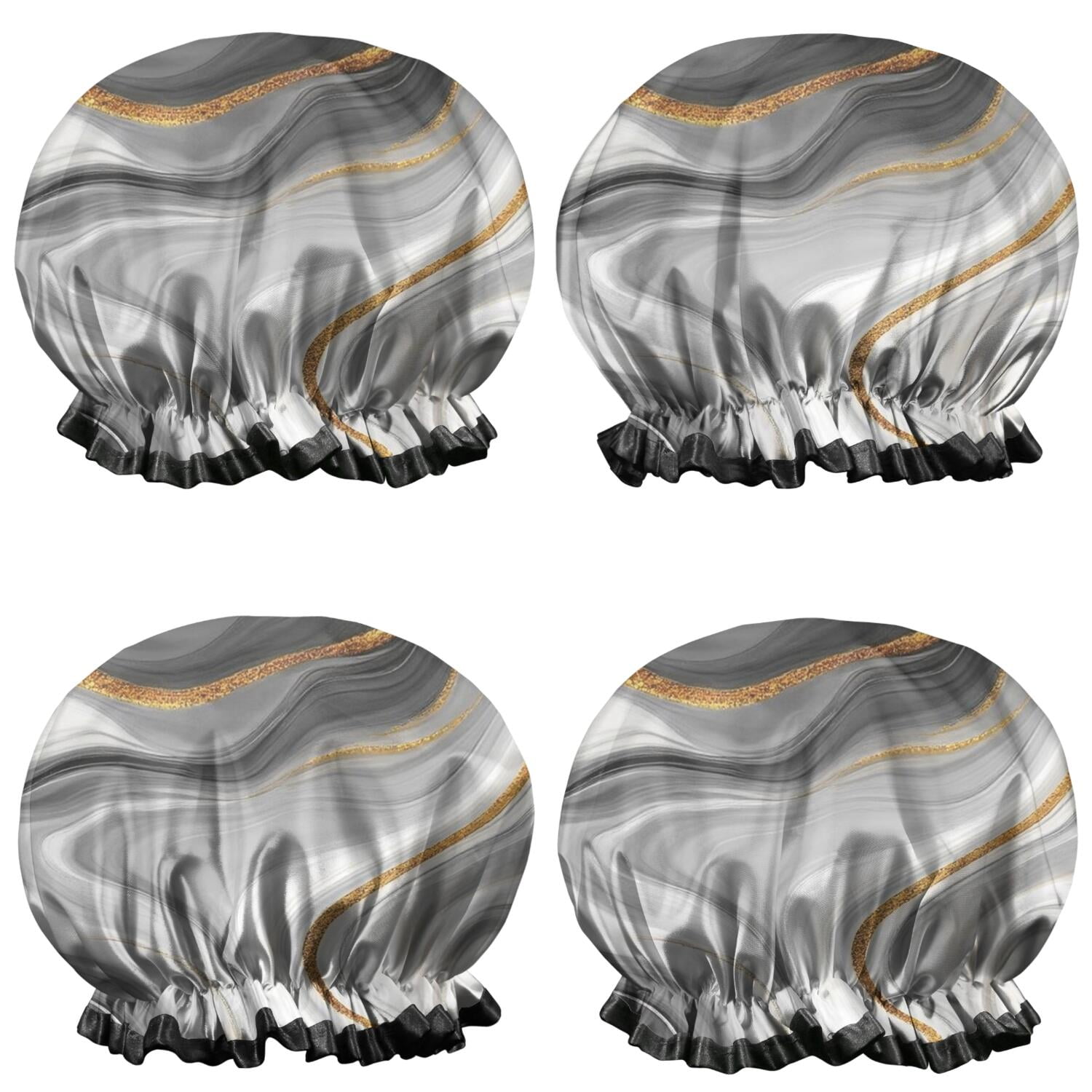 Shower Caps,Gray White Gold Marble Pattern Waterproof Shower Cap for ...